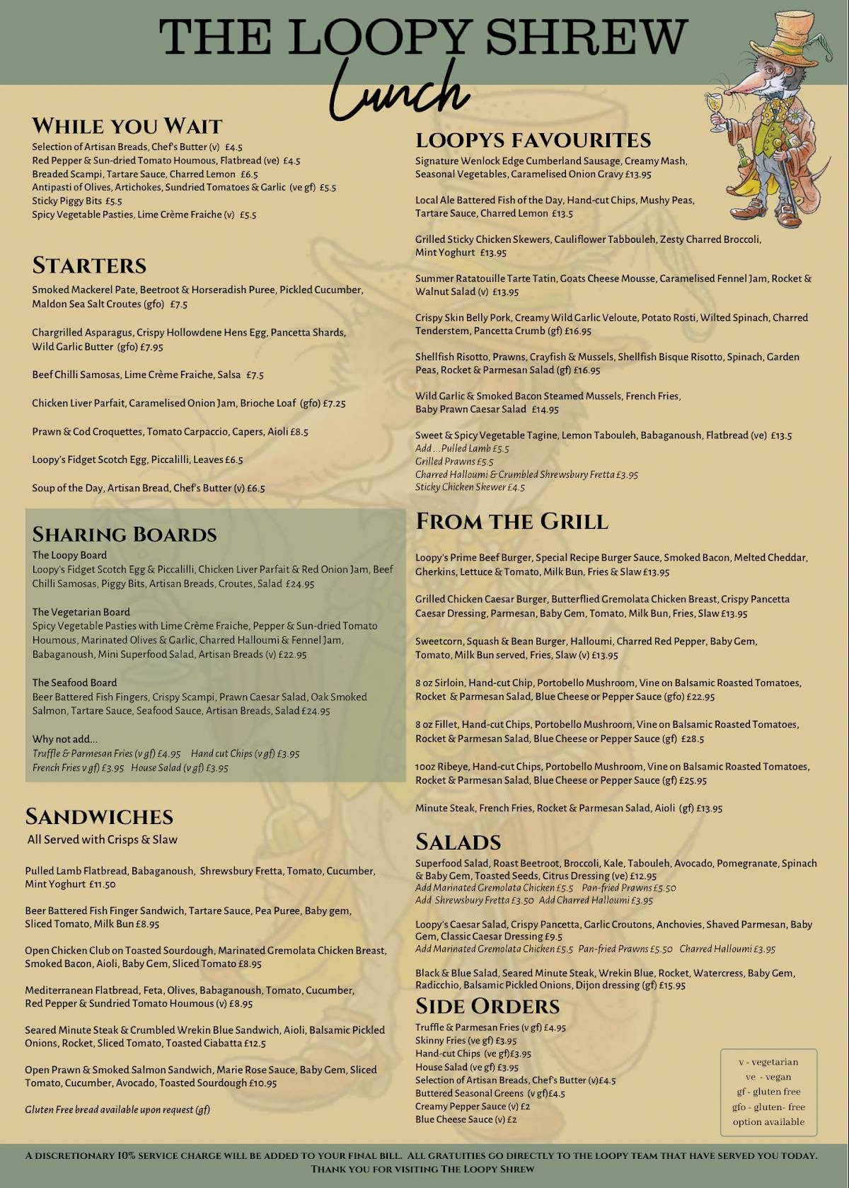 Menu at The Loopy Shrew pub & bar, Shrewsbury