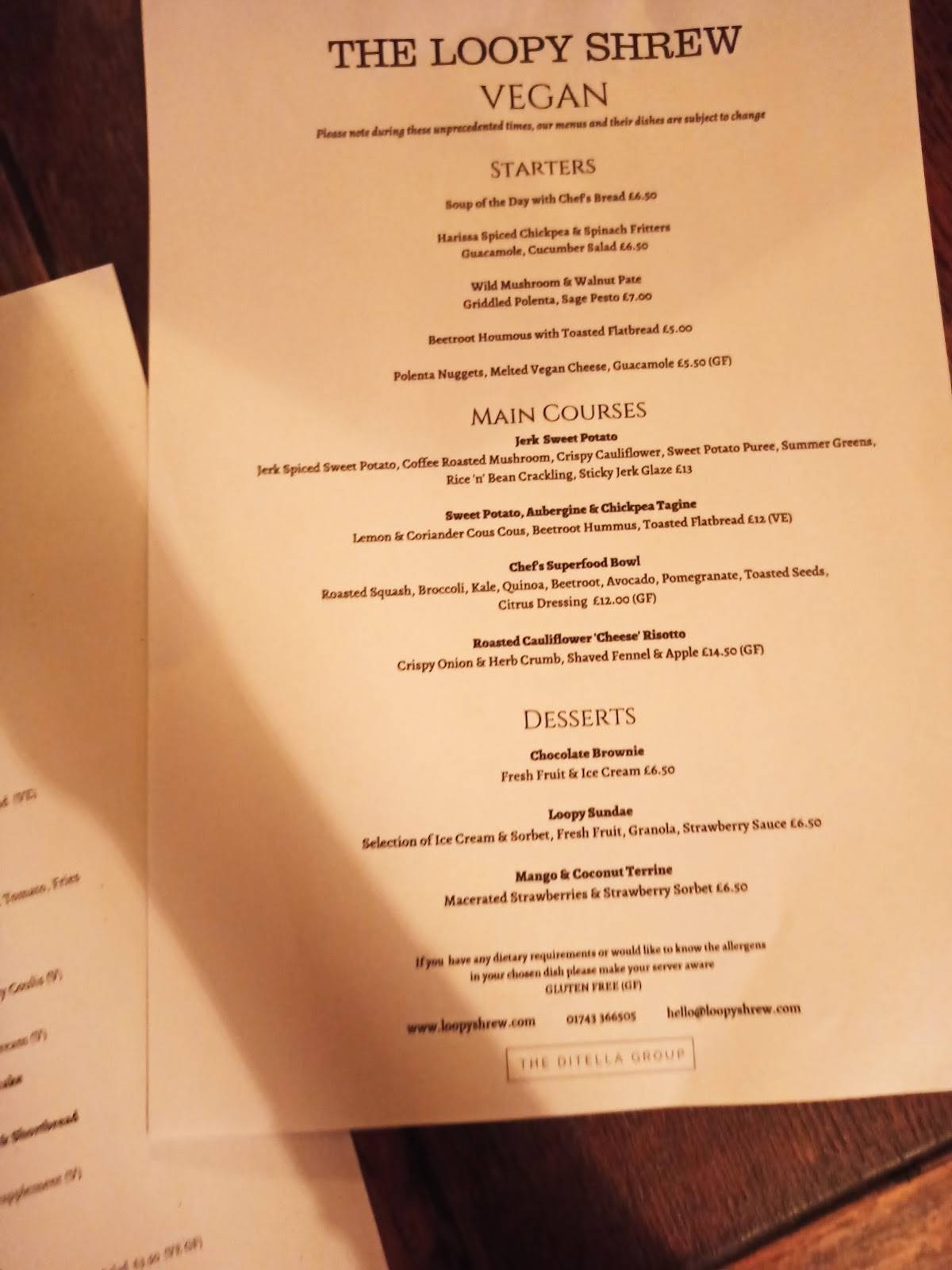 Menu at The Loopy Shrew pub & bar, Shrewsbury