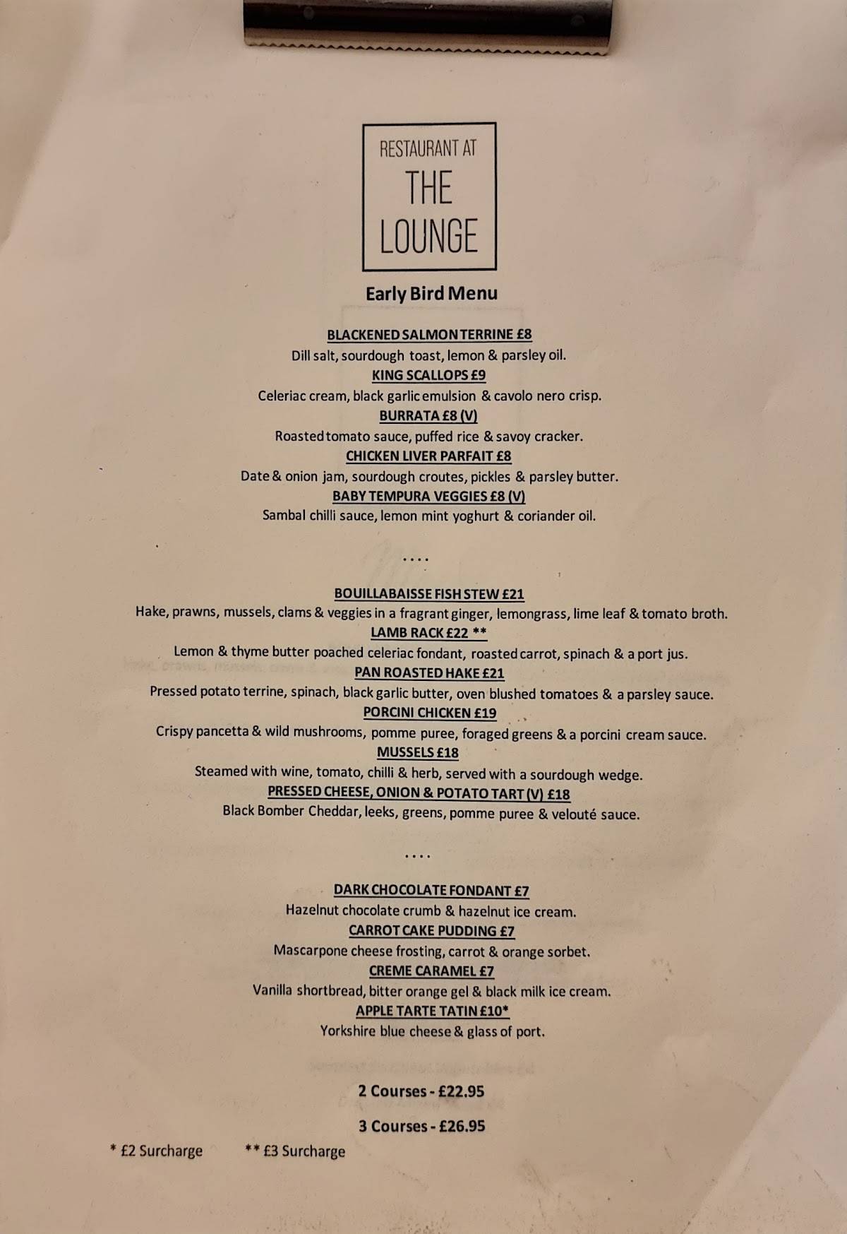 Menu at The Lounge cafe, Bingley