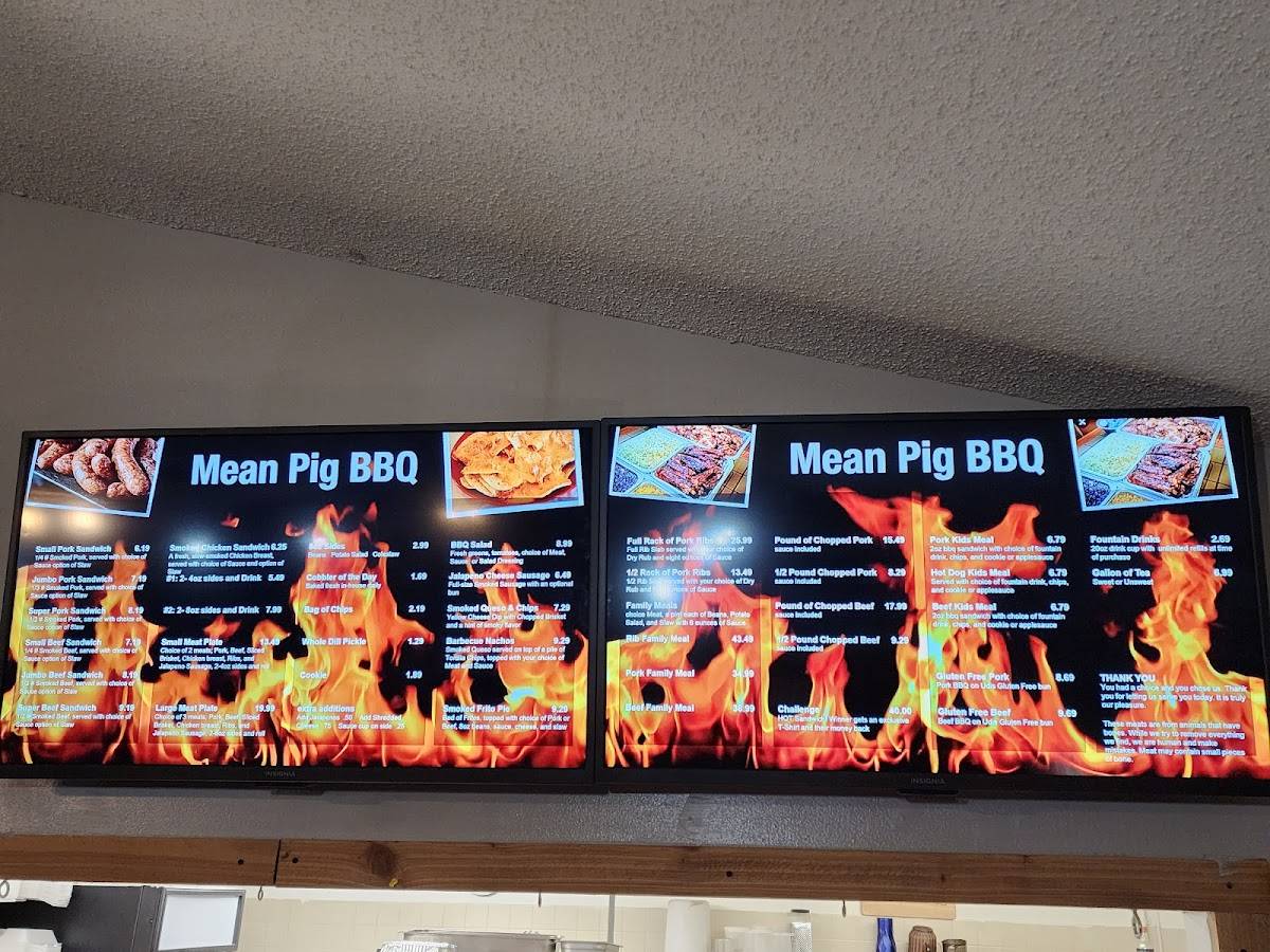 Menu at The Mean Pig BBQ, Cabot, Bill Foster Memorial Hwy W
