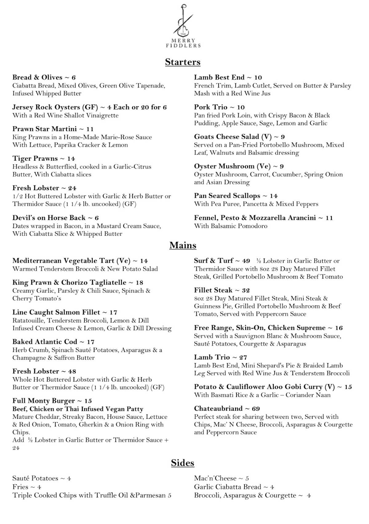 Menu at The Merry Fiddlers pub & bar, Epping, 4 Fiddlers Hamlet