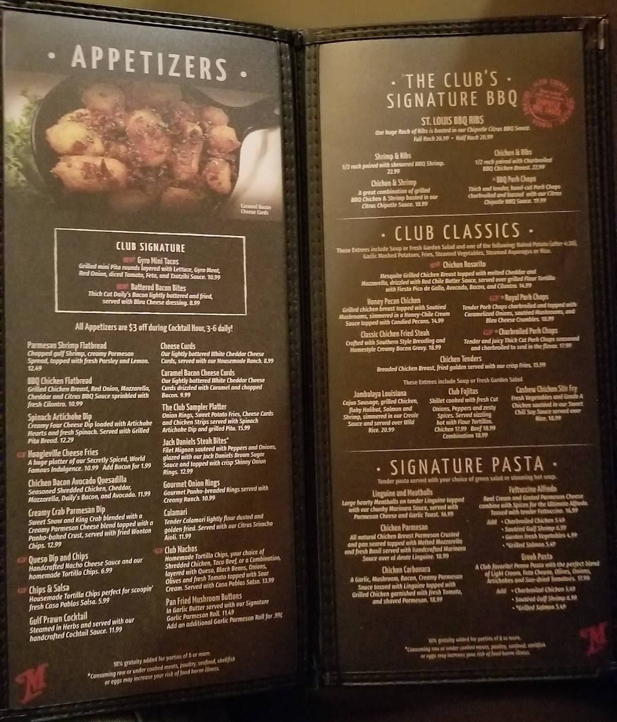 Menu at The Montana Club Restaurant, Great Falls