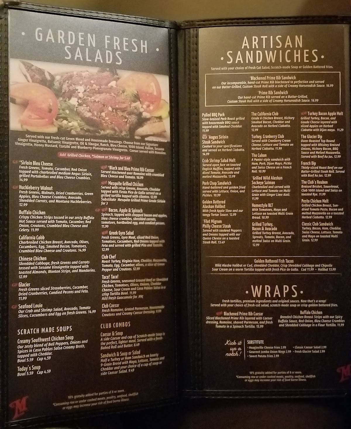 Menu at The Montana Club Restaurant, Great Falls