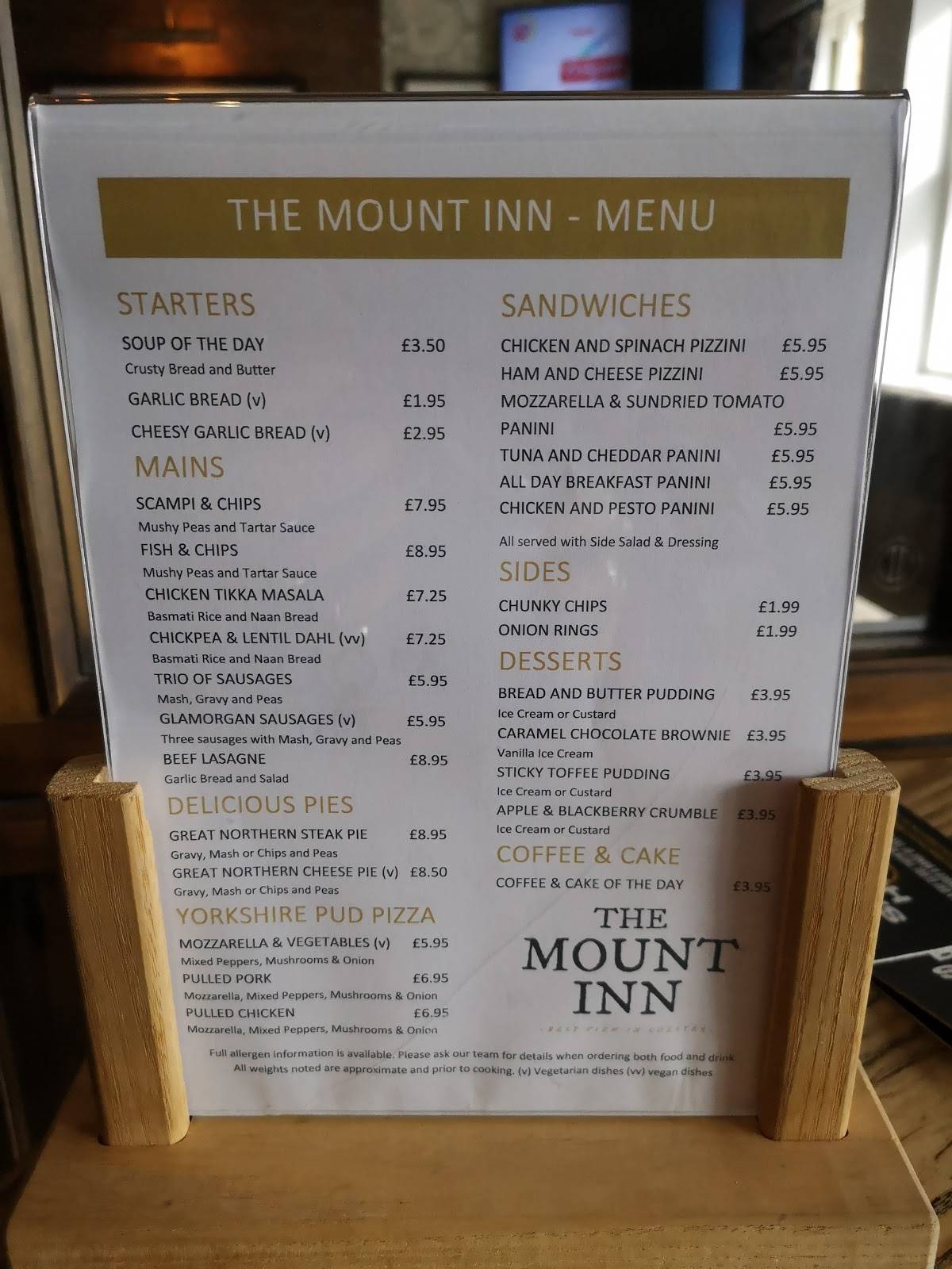 Menu at The Mount Inn pub & bar, Chester