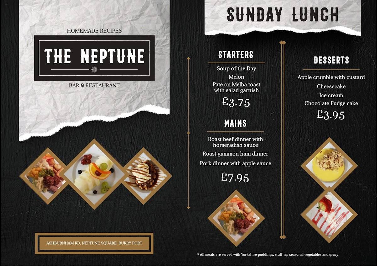 Menu at The Neptune Hotel pub & bar, Burry Port, Neptune Square