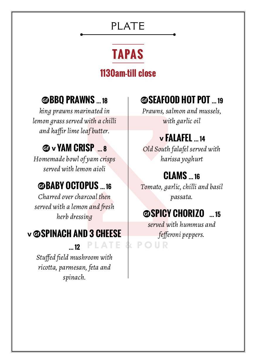 Menu at The Old South restaurant, Thirroul