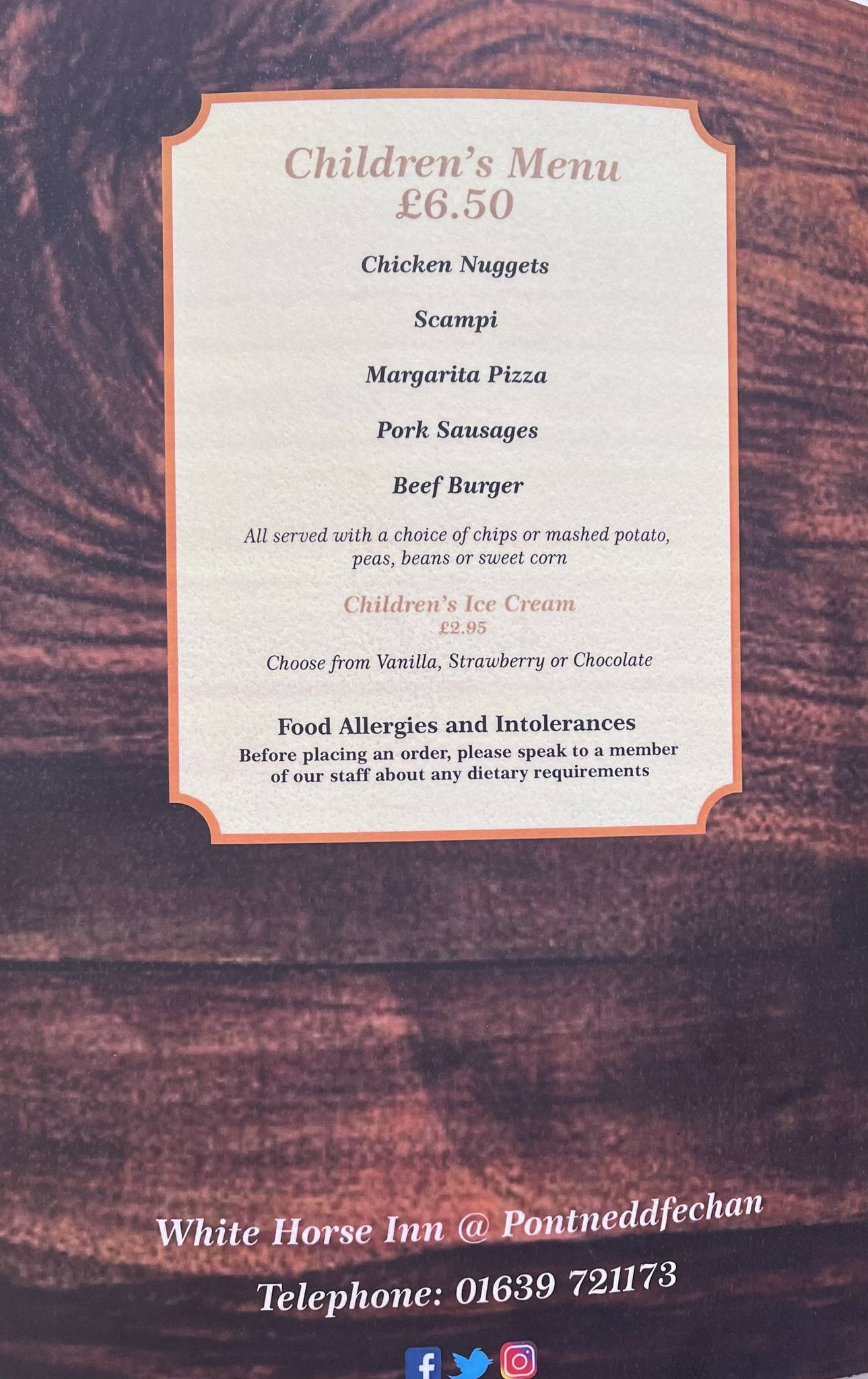 Menu at The Old White Horse Inn pub & bar, Pontneddfechan