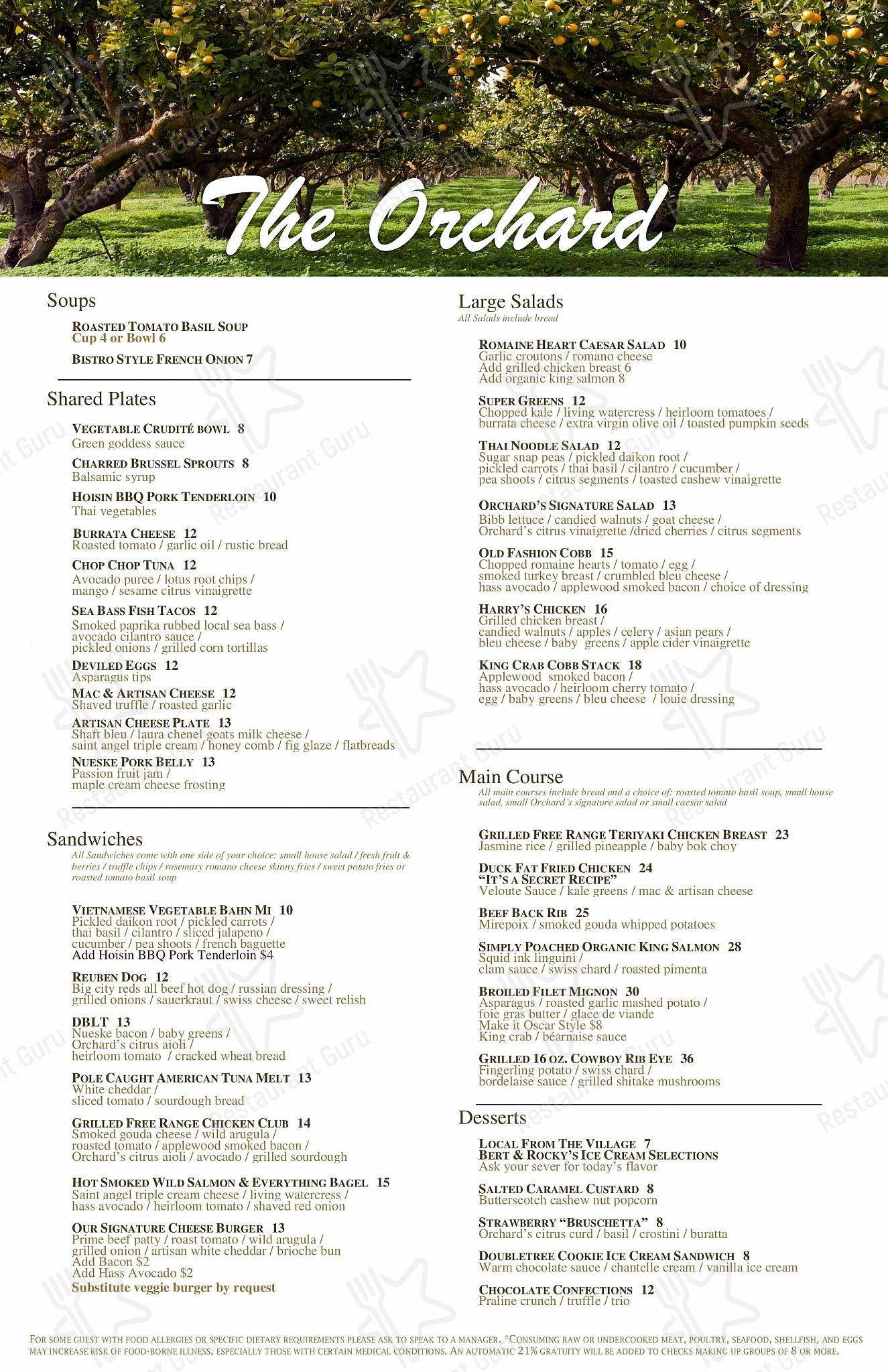 Menu at Orchard Restaurant, Claremont