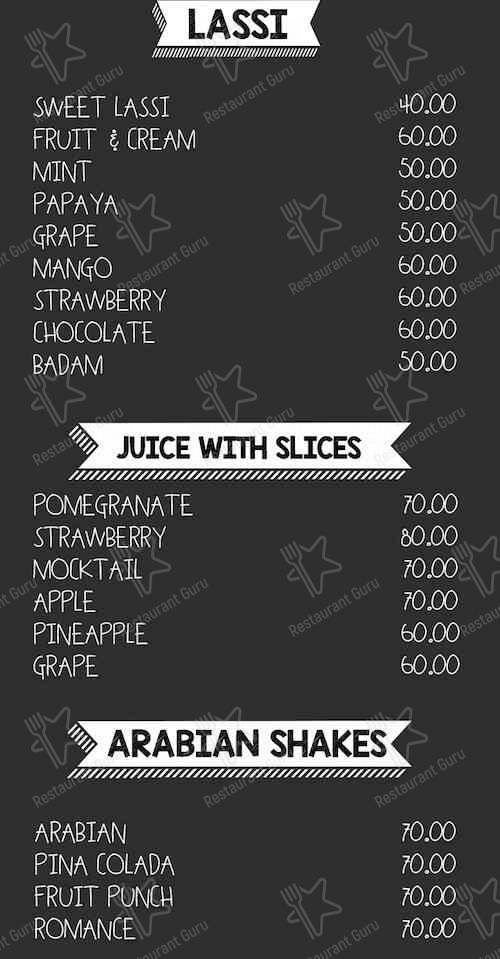 Menu at The Original Juice Factory, Chennai