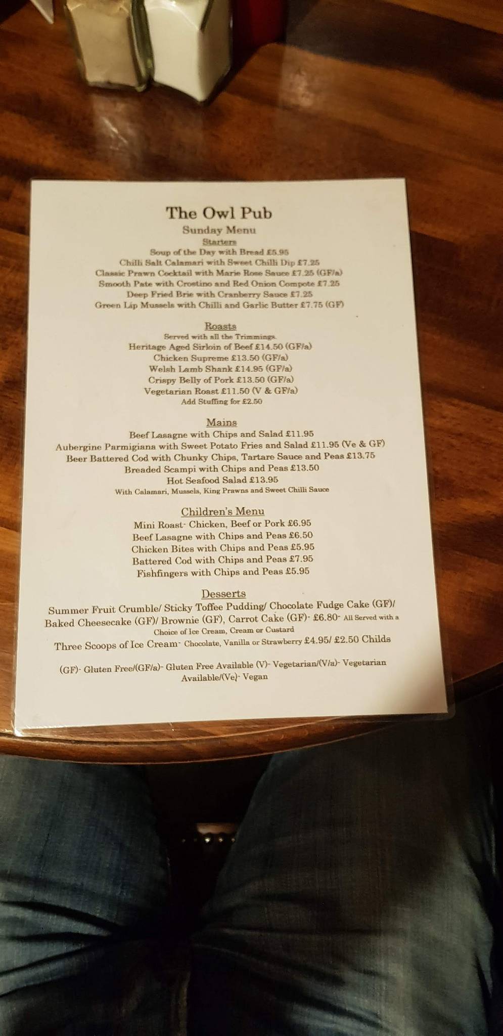 Menu at The Owl pub & bar, Loughton, Lippitts Hill
