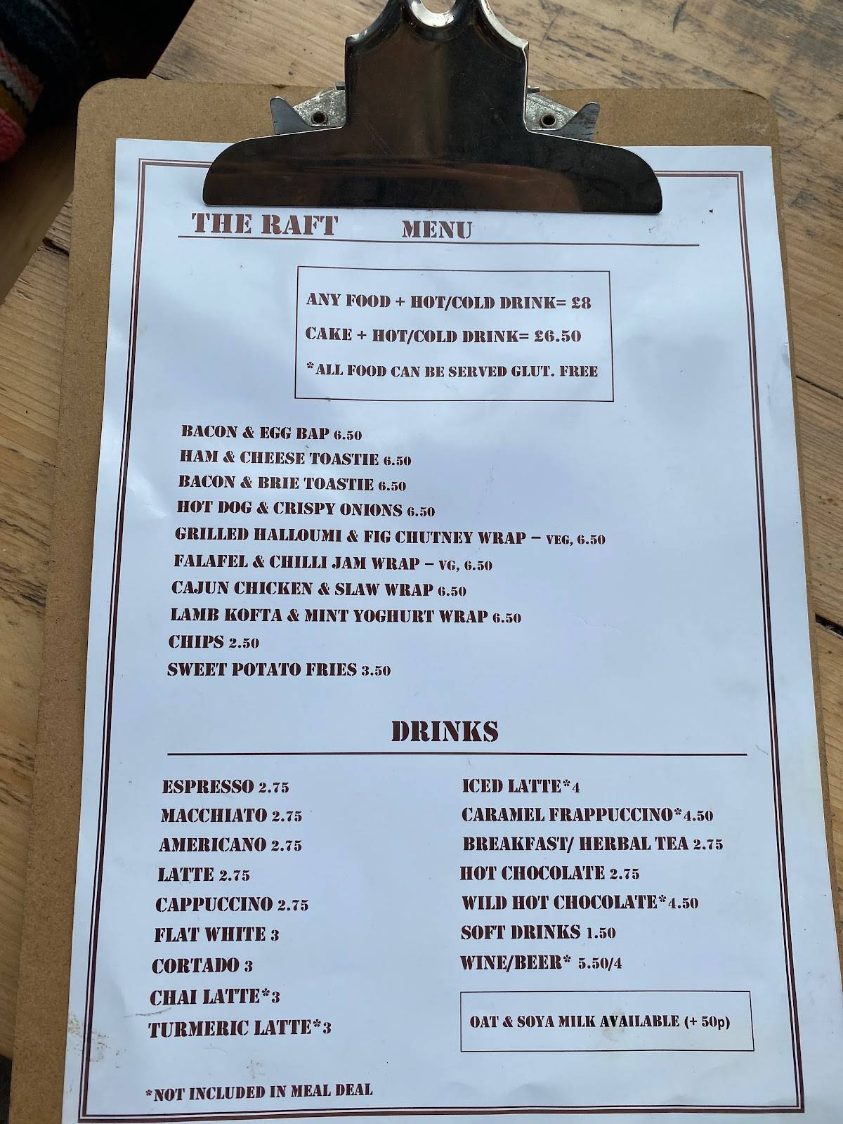 Menu at The Raft at Wild & Free restaurant, Christchurch, 9 Castle St