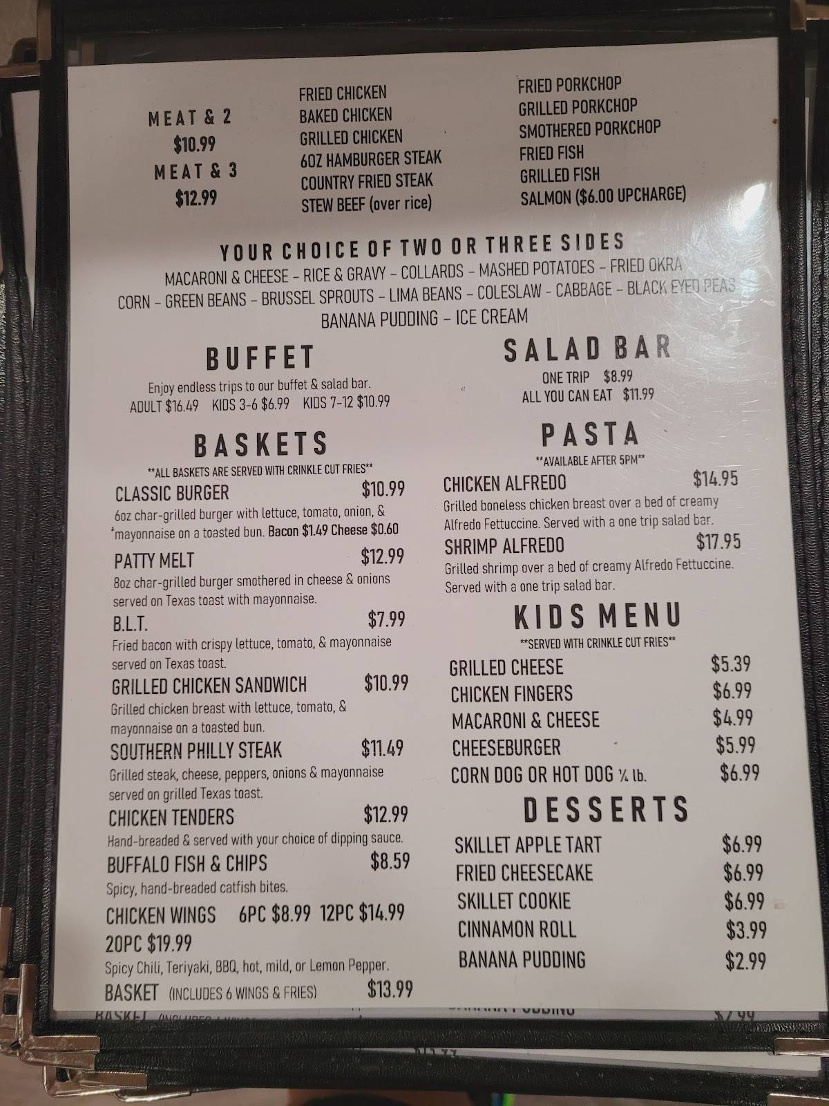 Menu at The Restaurant at Second Mill Bar and Lounge, Sumter