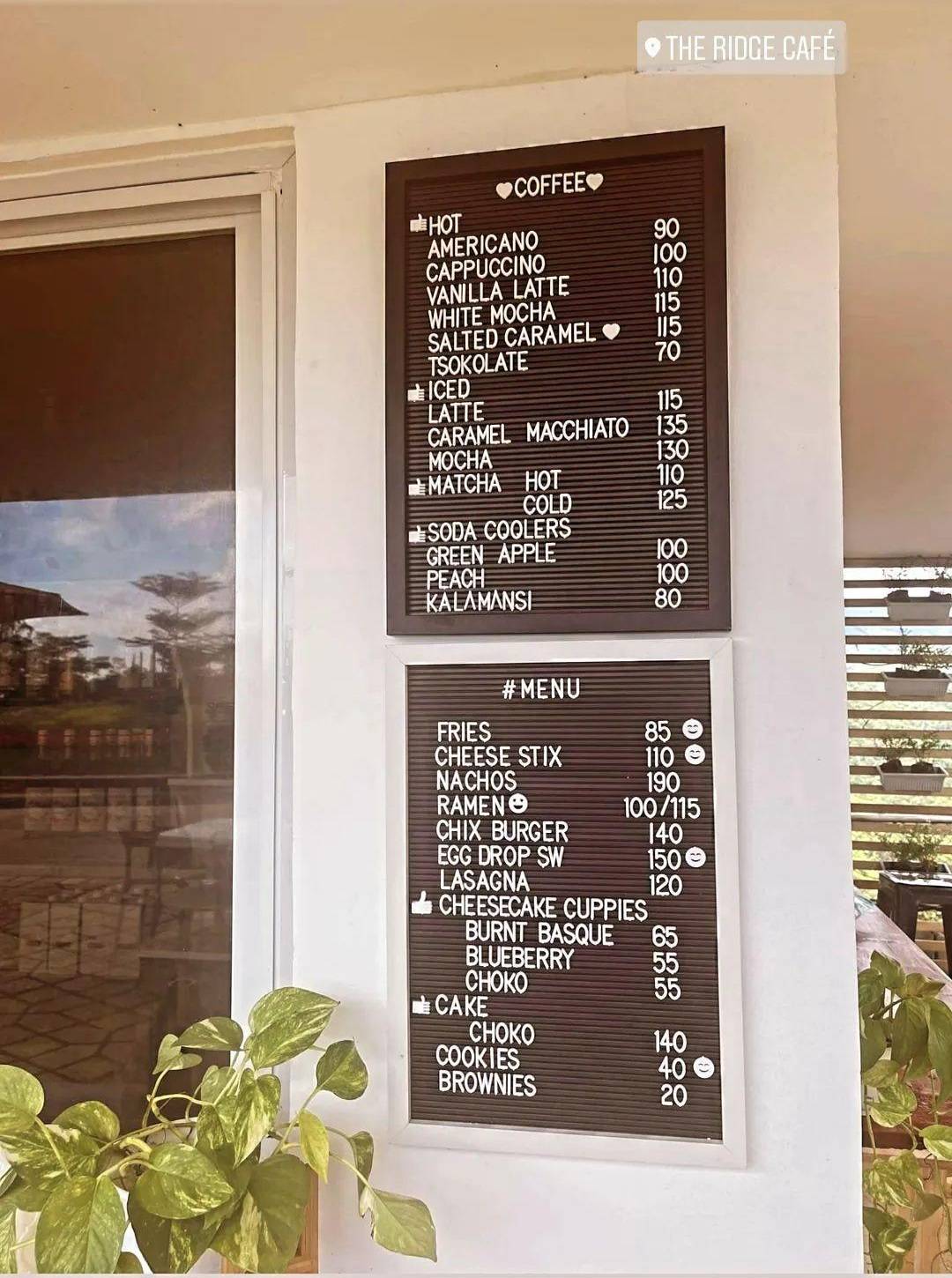 Carta de The Ridge Café, Malitbog