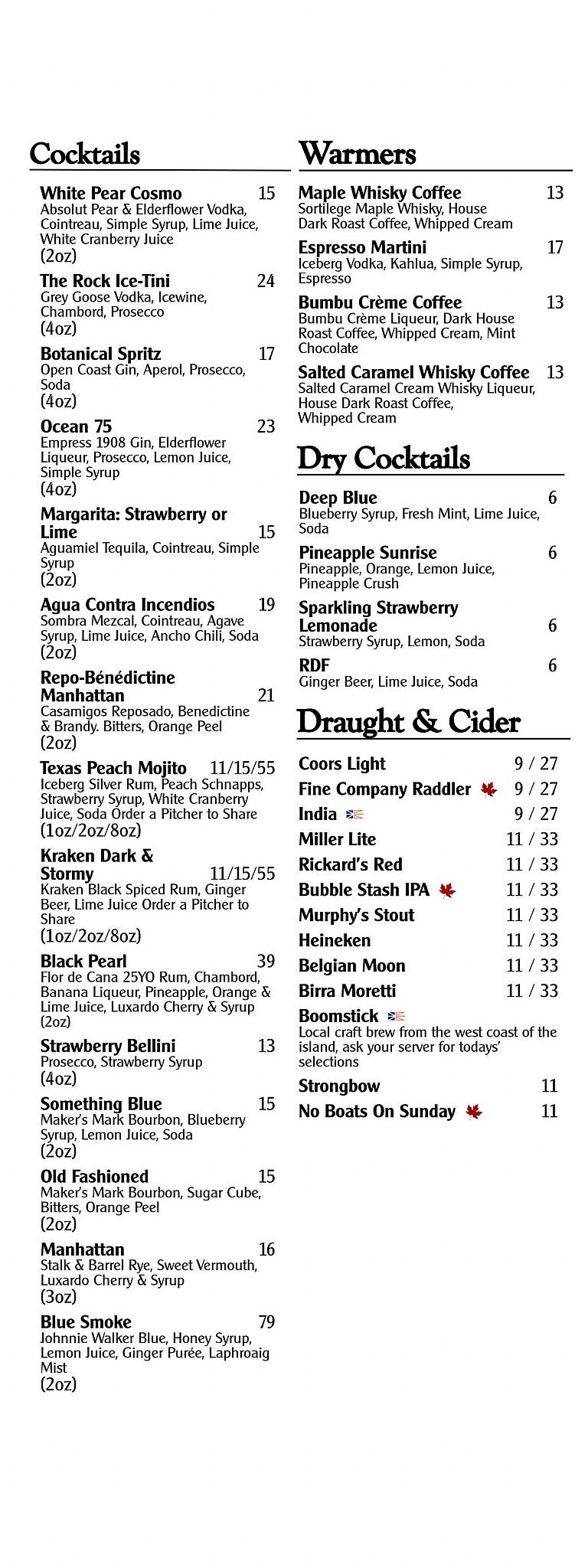 Menu at The Rock Steakhouse Bar & Grill, St. John's