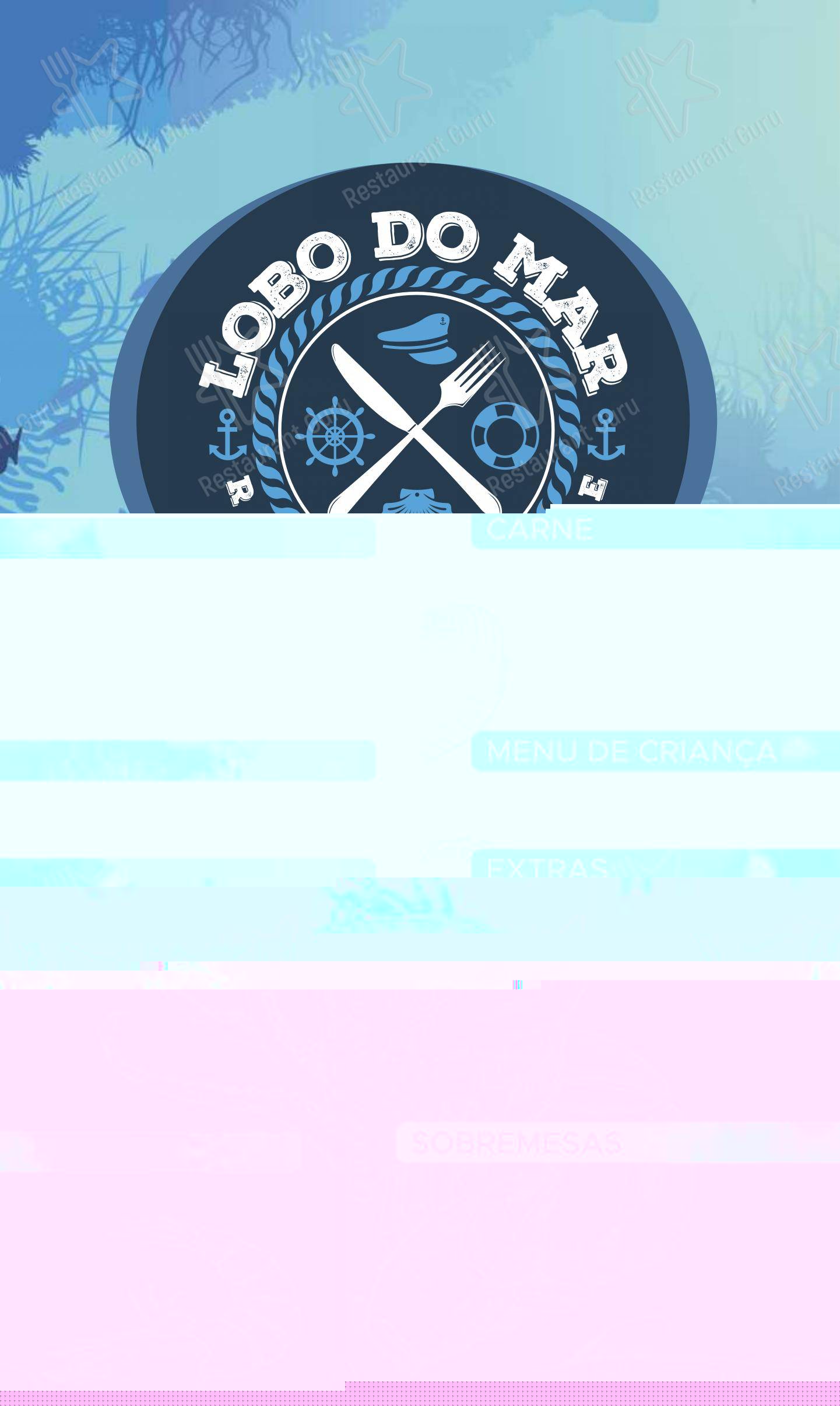 Menu at The Sea Wolf restaurant, Armação de Pêra