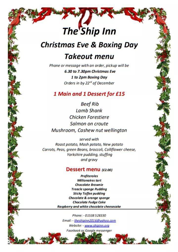 Menu at The Ship Inn pub & bar, Tean, Cheadle Rd