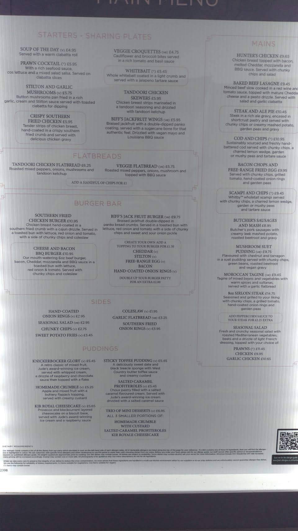 Menu at The Six Bells pub & bar, Cambridge, 9 High St