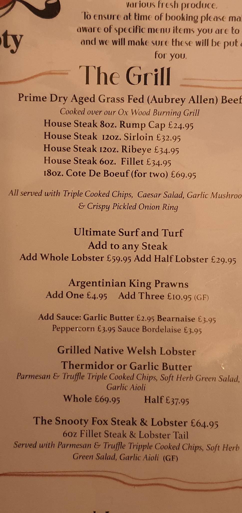 Menu at The Snooty Fox pub & bar, Brigstock