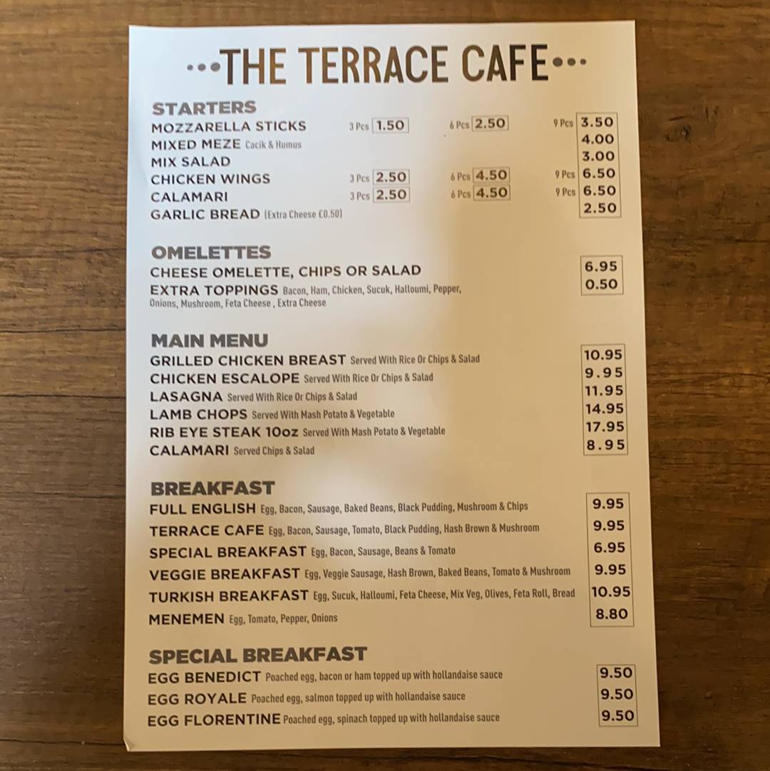Menu at The Terrace Cafe-London, London, 2 Clifton Terrace