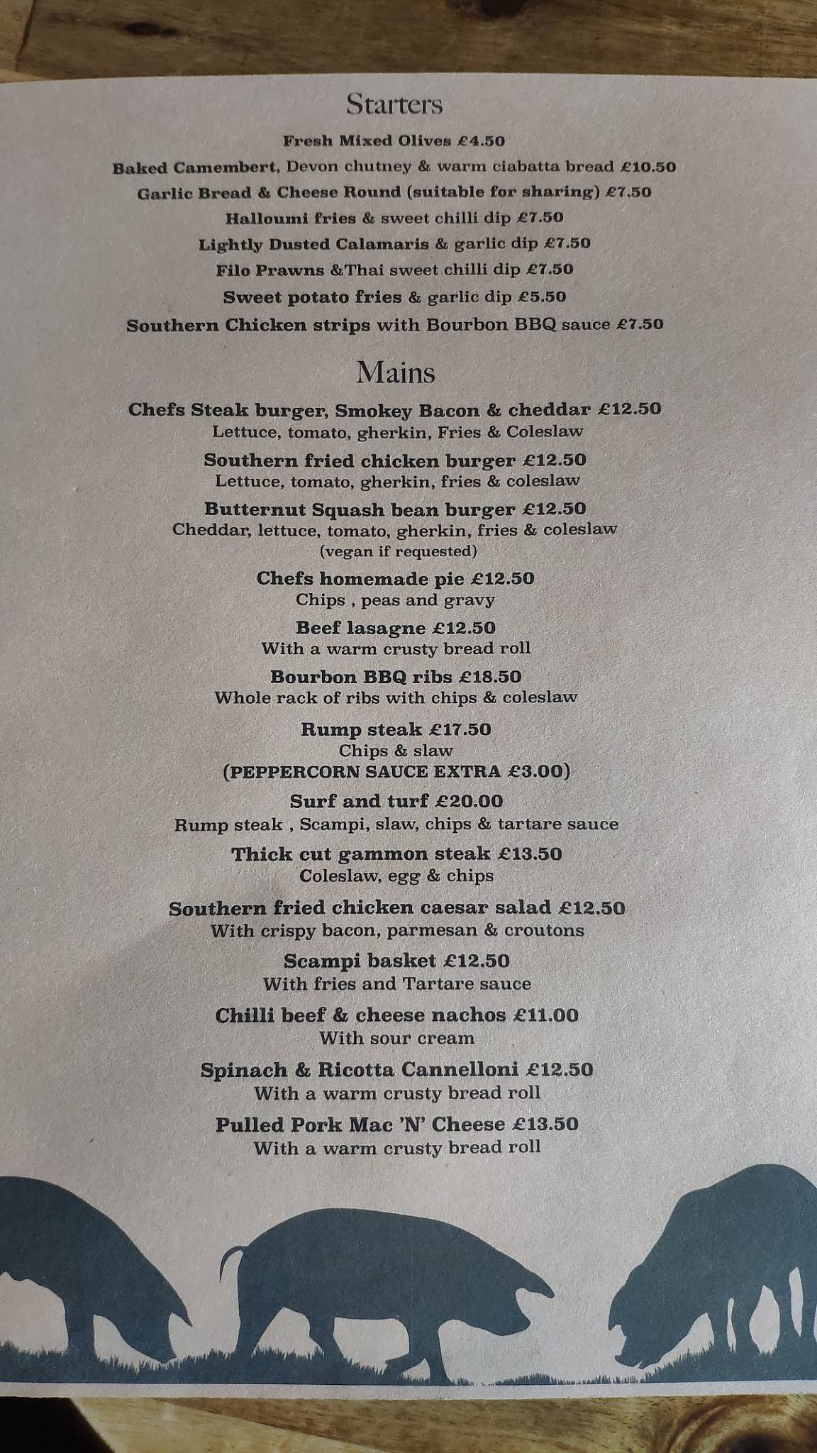 Menu at The Three Little Pigs pub & bar, Crediton