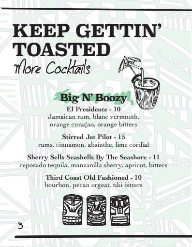 Menu at The Toasted Coconut pub & bar, Houston