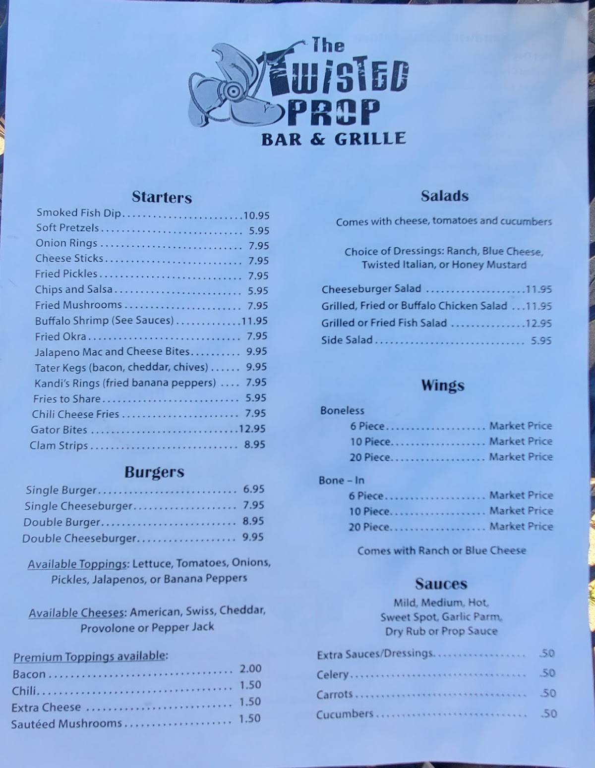 Menu at The Twisted Prop Bar & Grille, Winter Haven