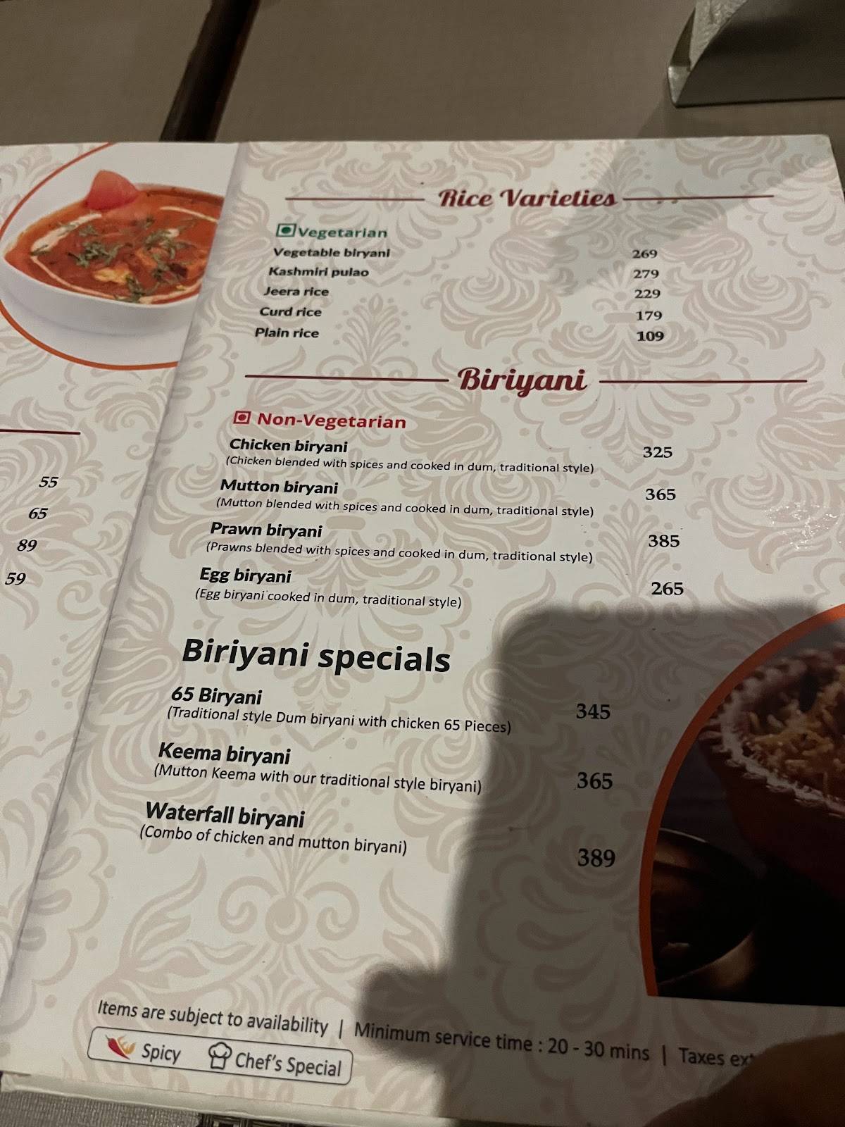 Menu at The Waterfall Restaurant, Chennai