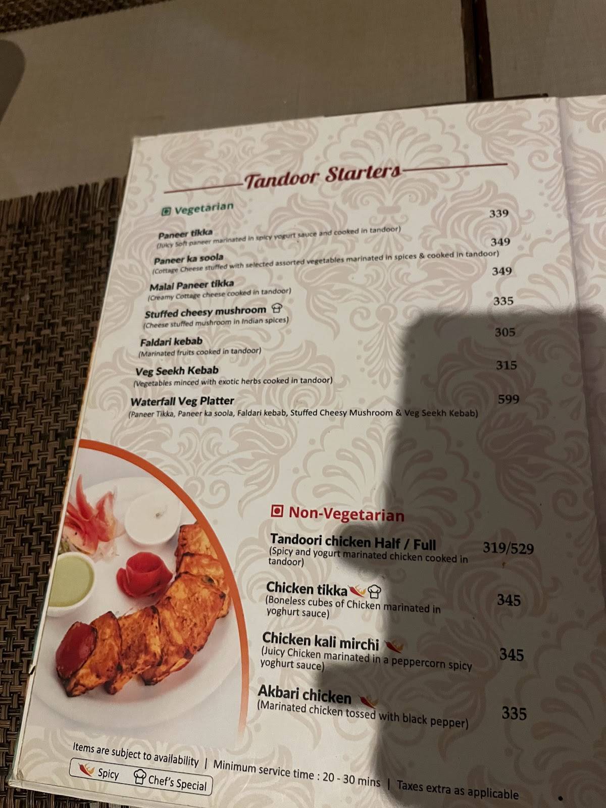 Menu at The Waterfall Restaurant, Chennai