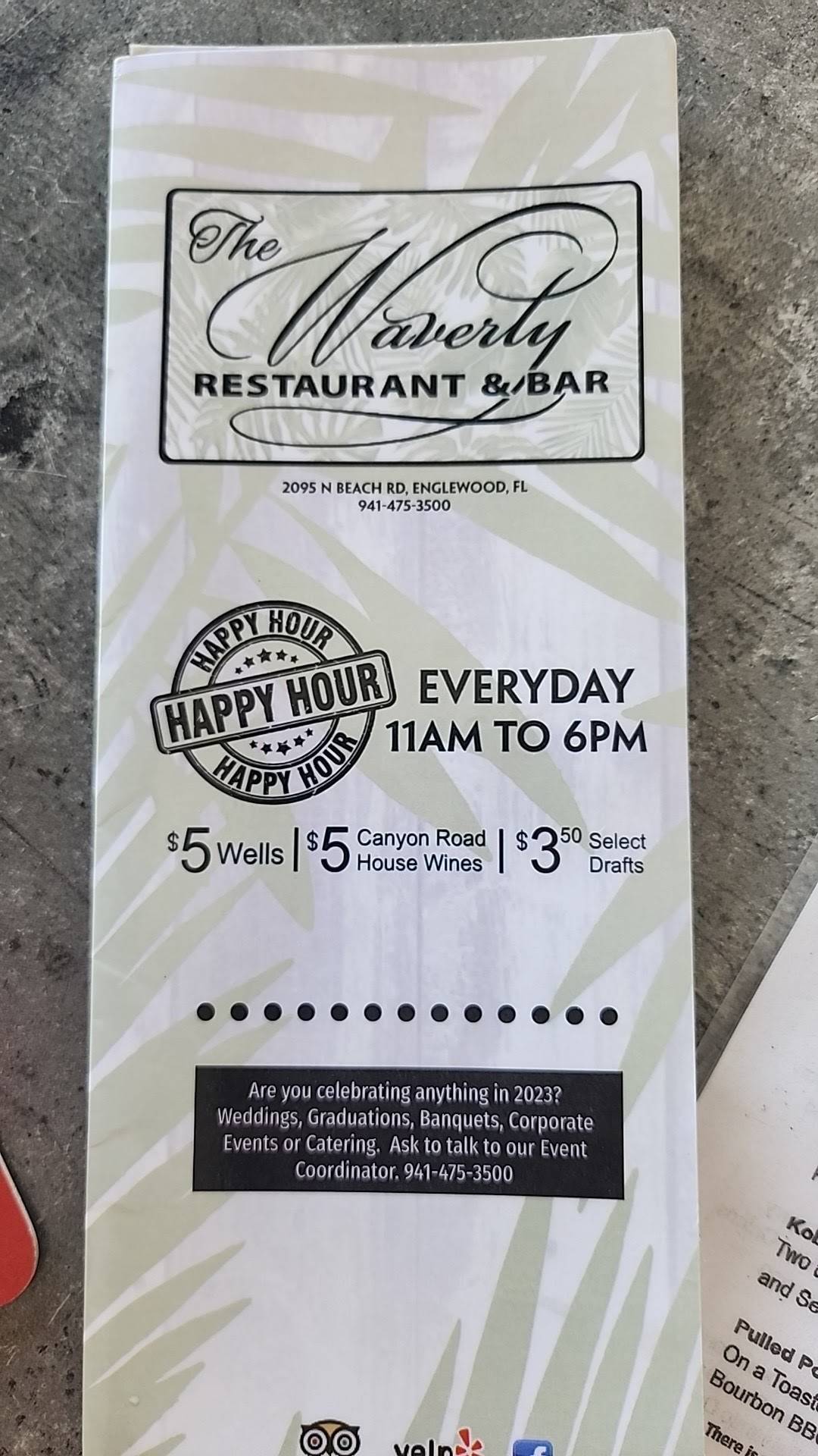 Menu at The Waverly Restaurant & Bar, Englewood
