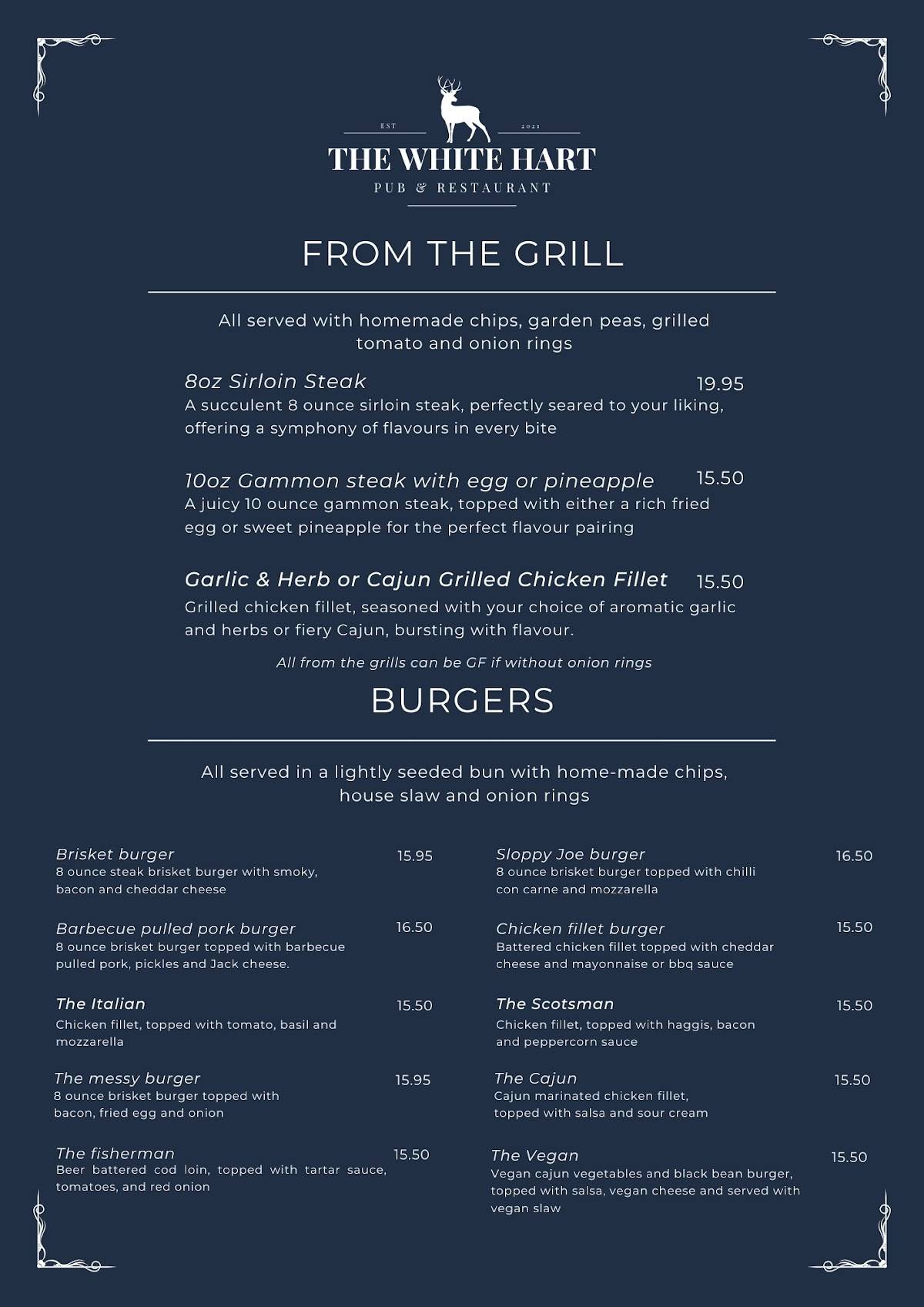 Menu at The White Hart - Corby pub & bar, Corby
