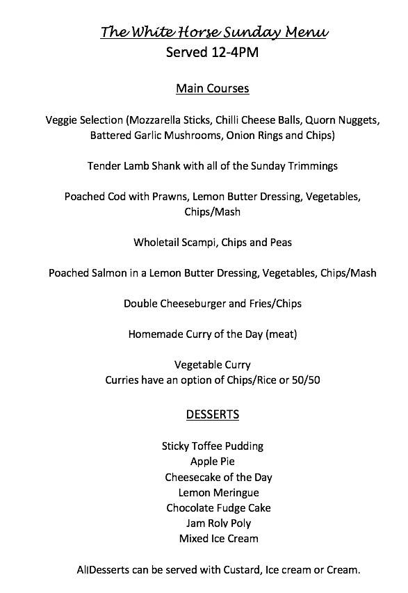 Menu at The White Horse pub & bar, Hermitage