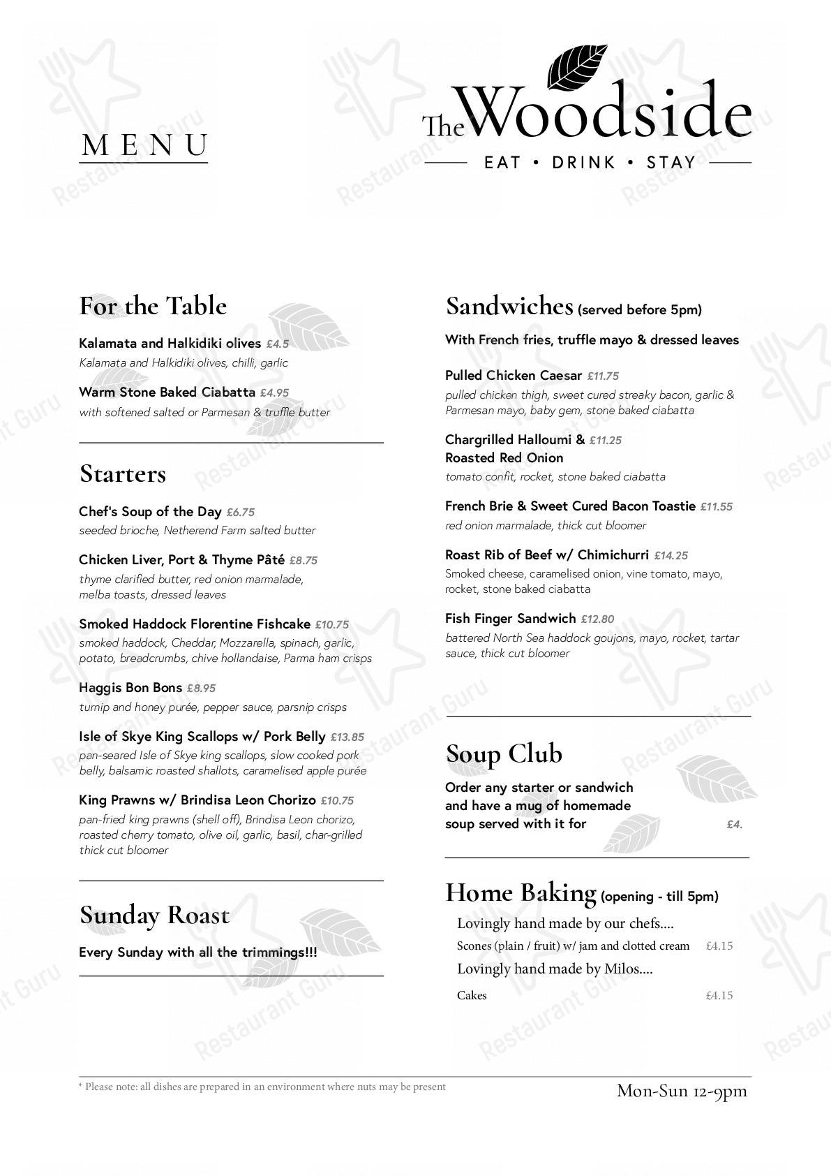 Menu at The Woodside - eat / drink / stay pub & bar, Doune
