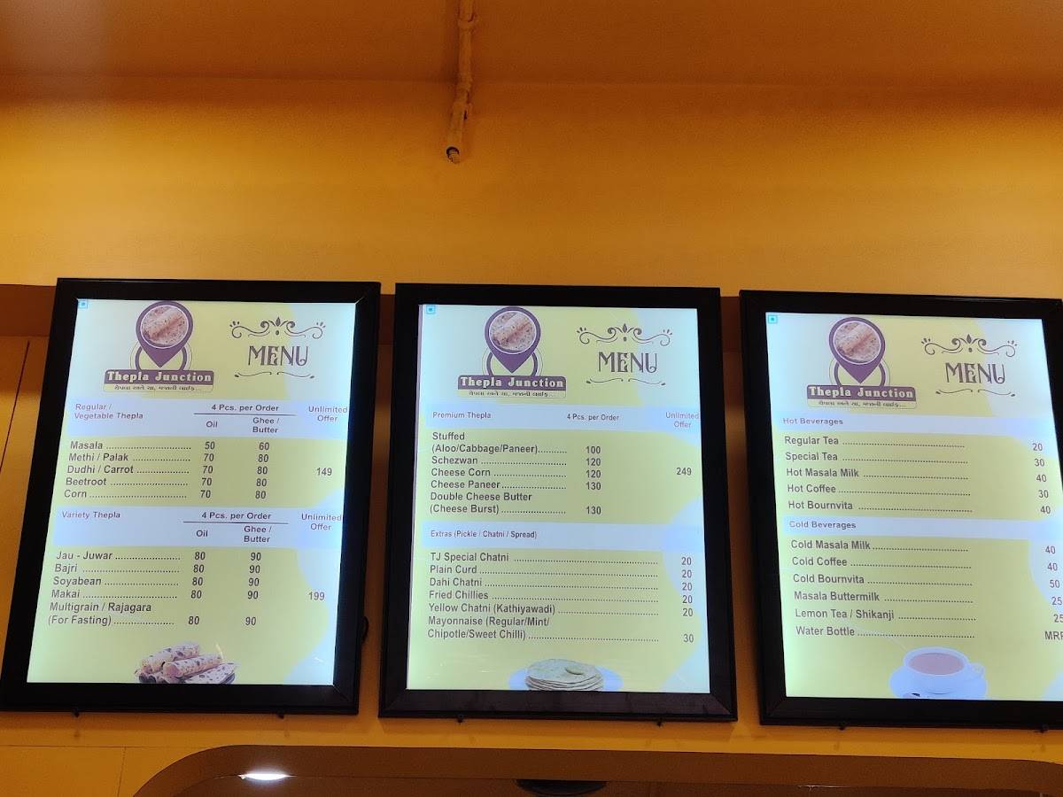 Menu at Thepla Junction, Ahmedabad, 1