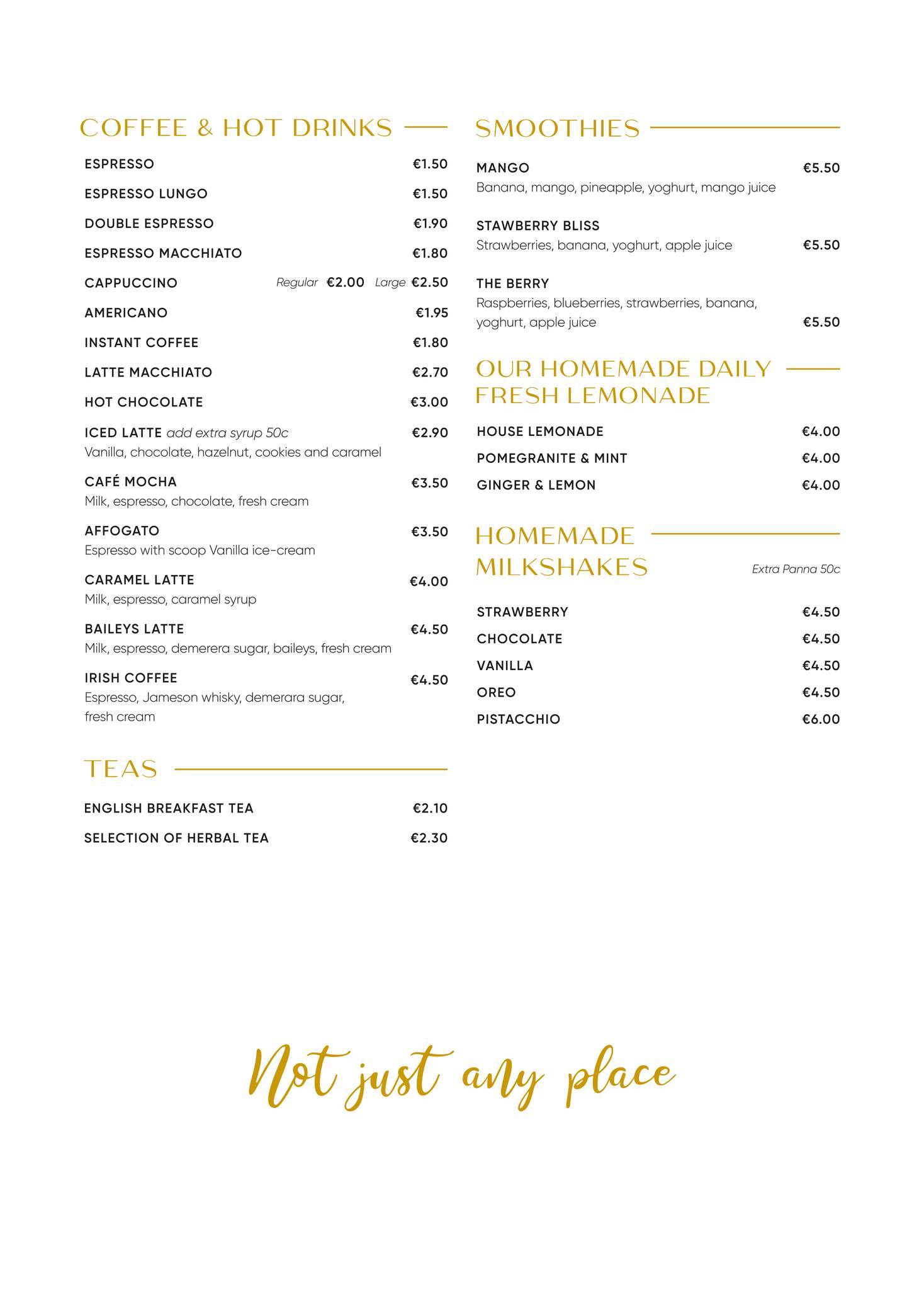 Menu at Tiffany's Bistro restaurant, Sliema
