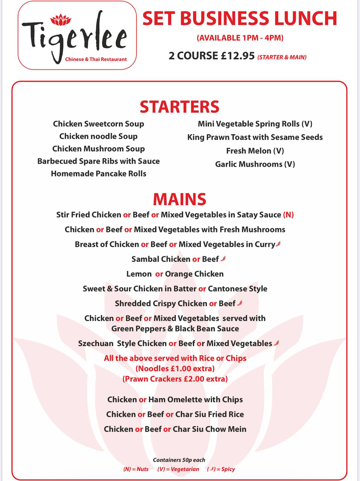 Menu at Tiger Lee restaurant, Glasgow
