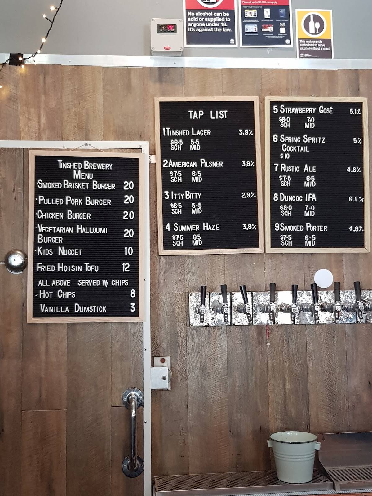 Menu at Tinshed Brewery pub & bar, Dungog