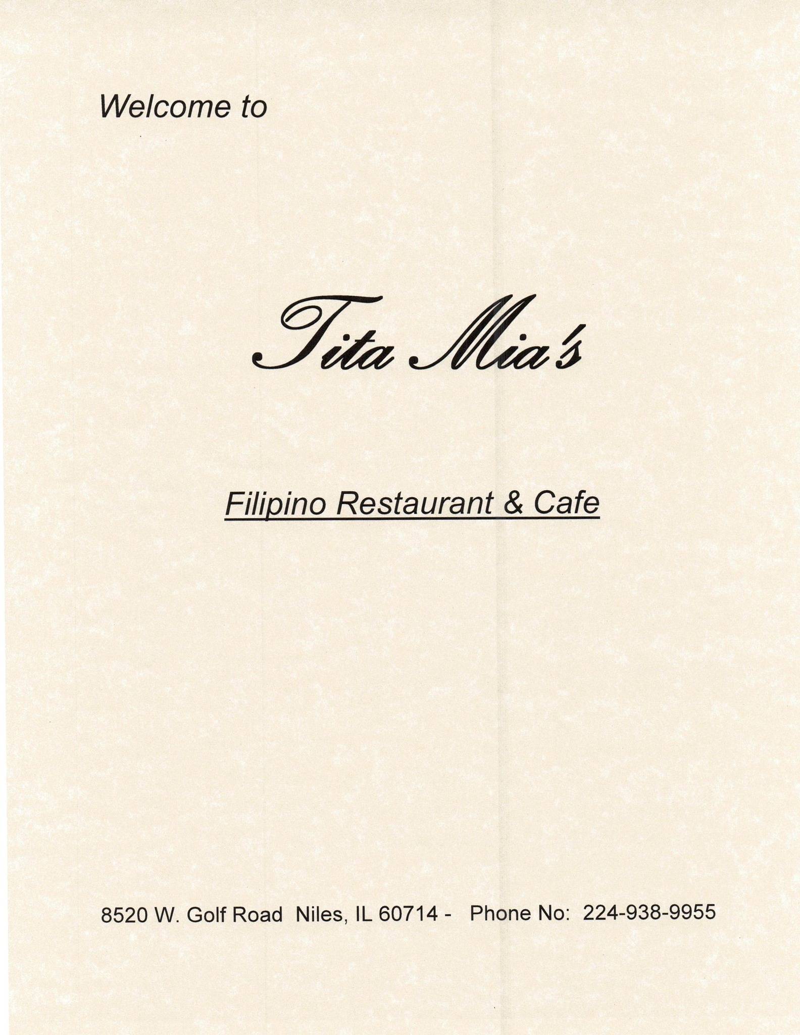 Menu at Tita Mia's Filipino Restaurant & Cafe, Niles