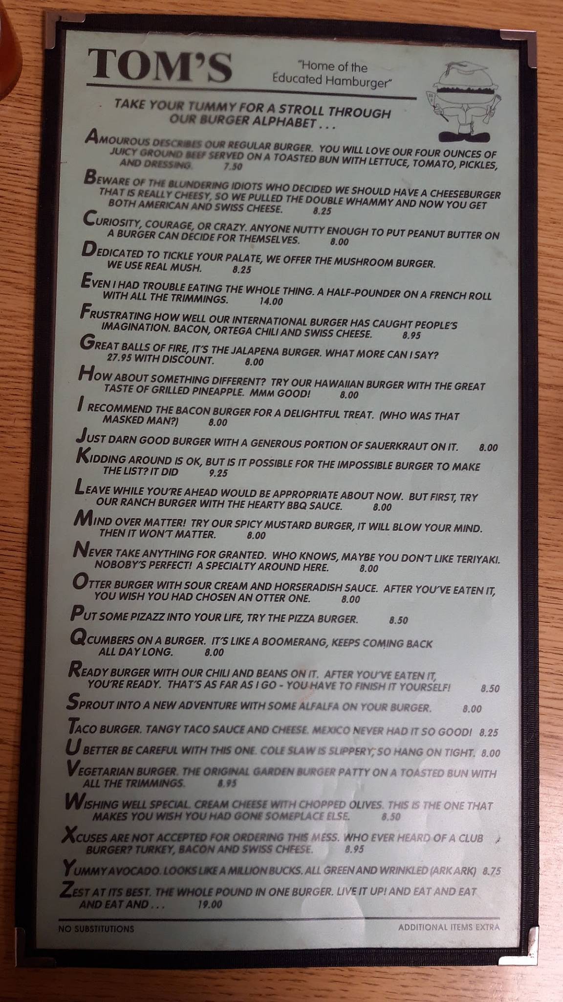 Menu at Tom's restaurant, Lompoc, 115 E College Ave #13