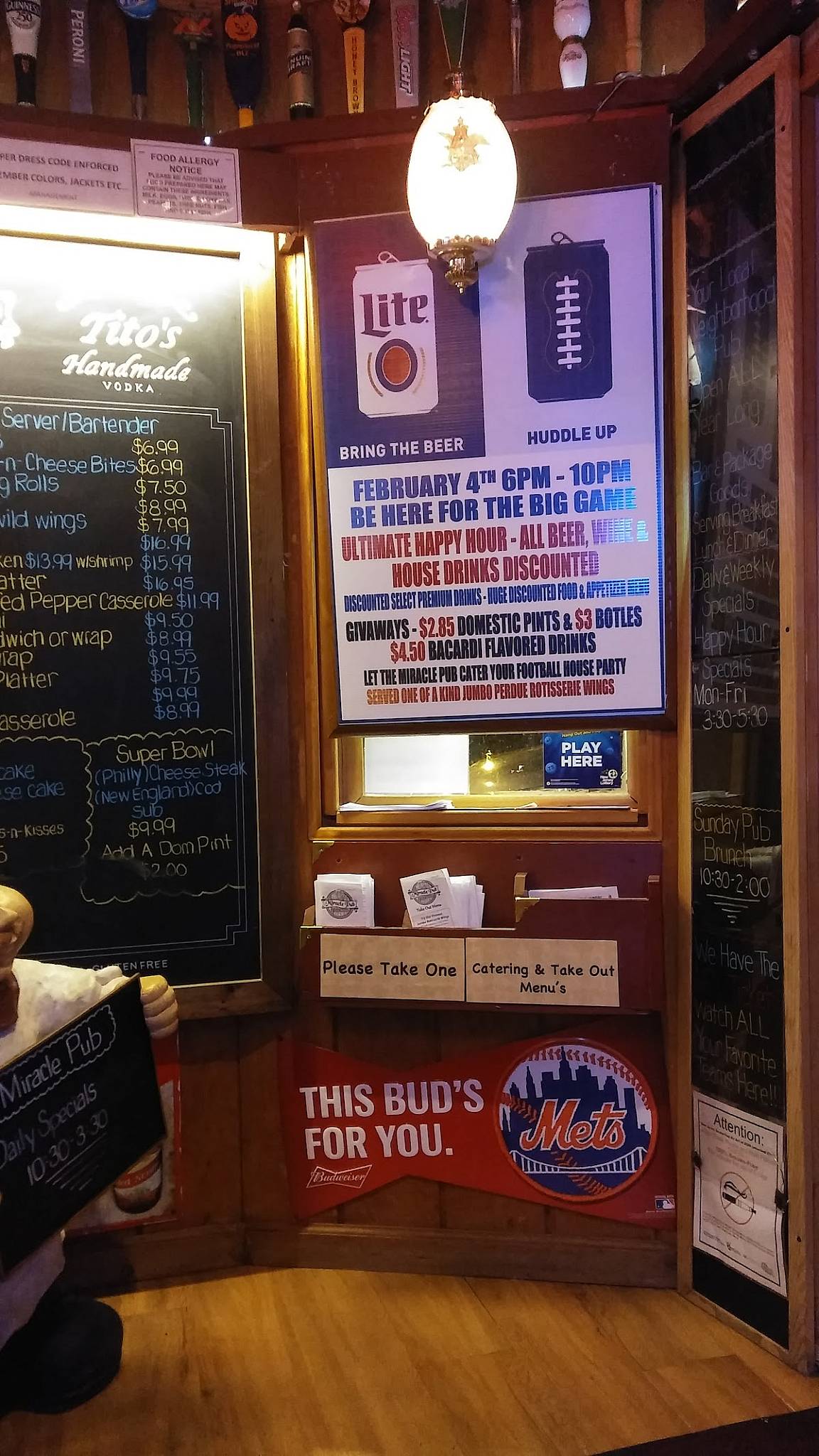 Menu at Miracle Pub, Toms River