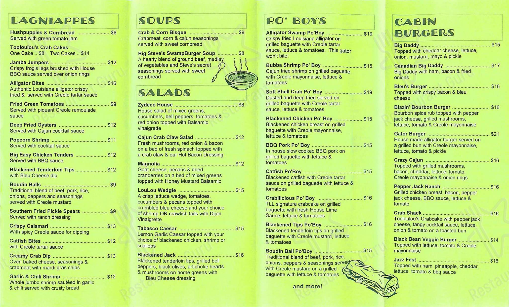 Menu at Tooloulous pub & bar, Banff