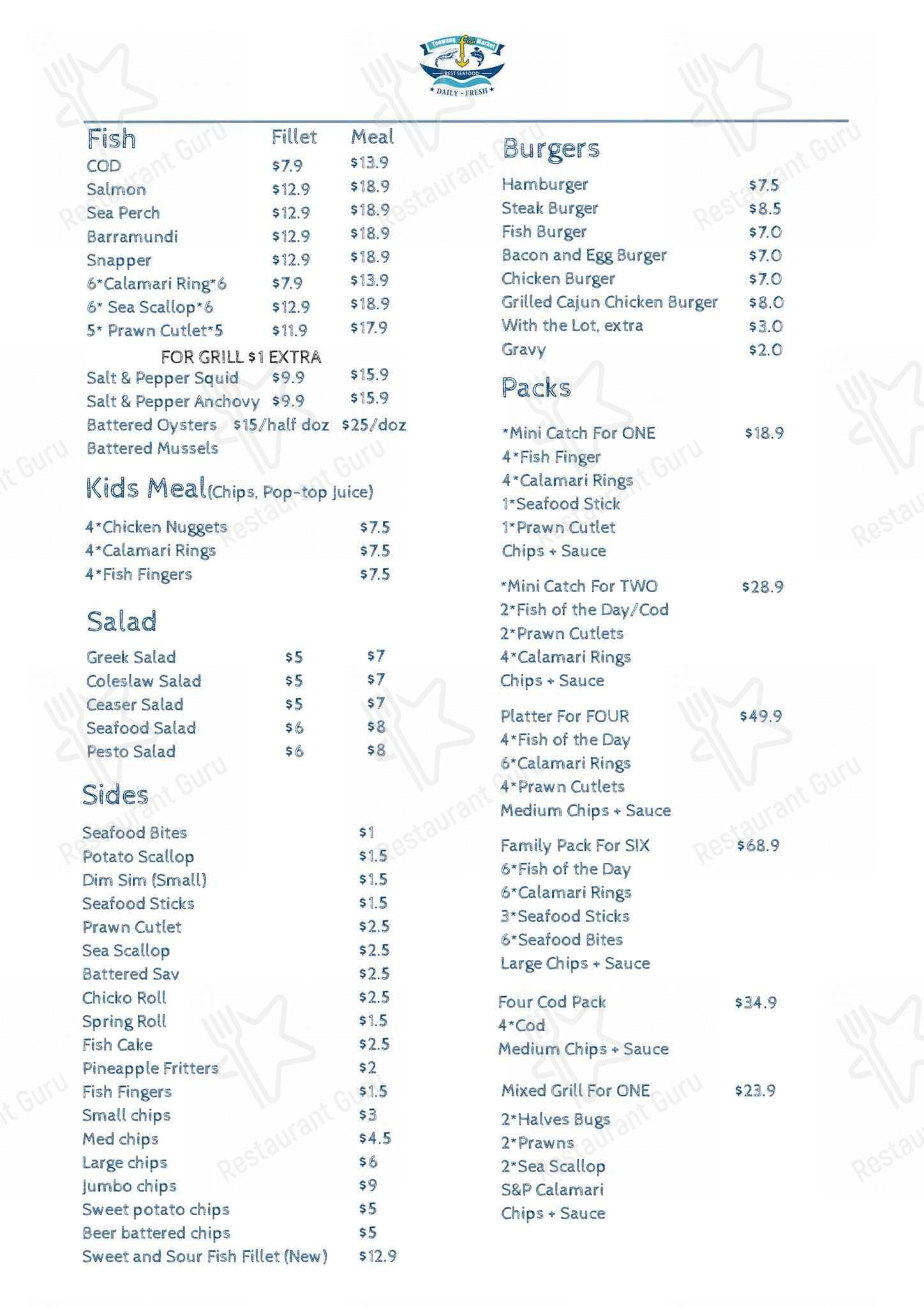 Menu at Toowong Fish Market fast food, Toowong