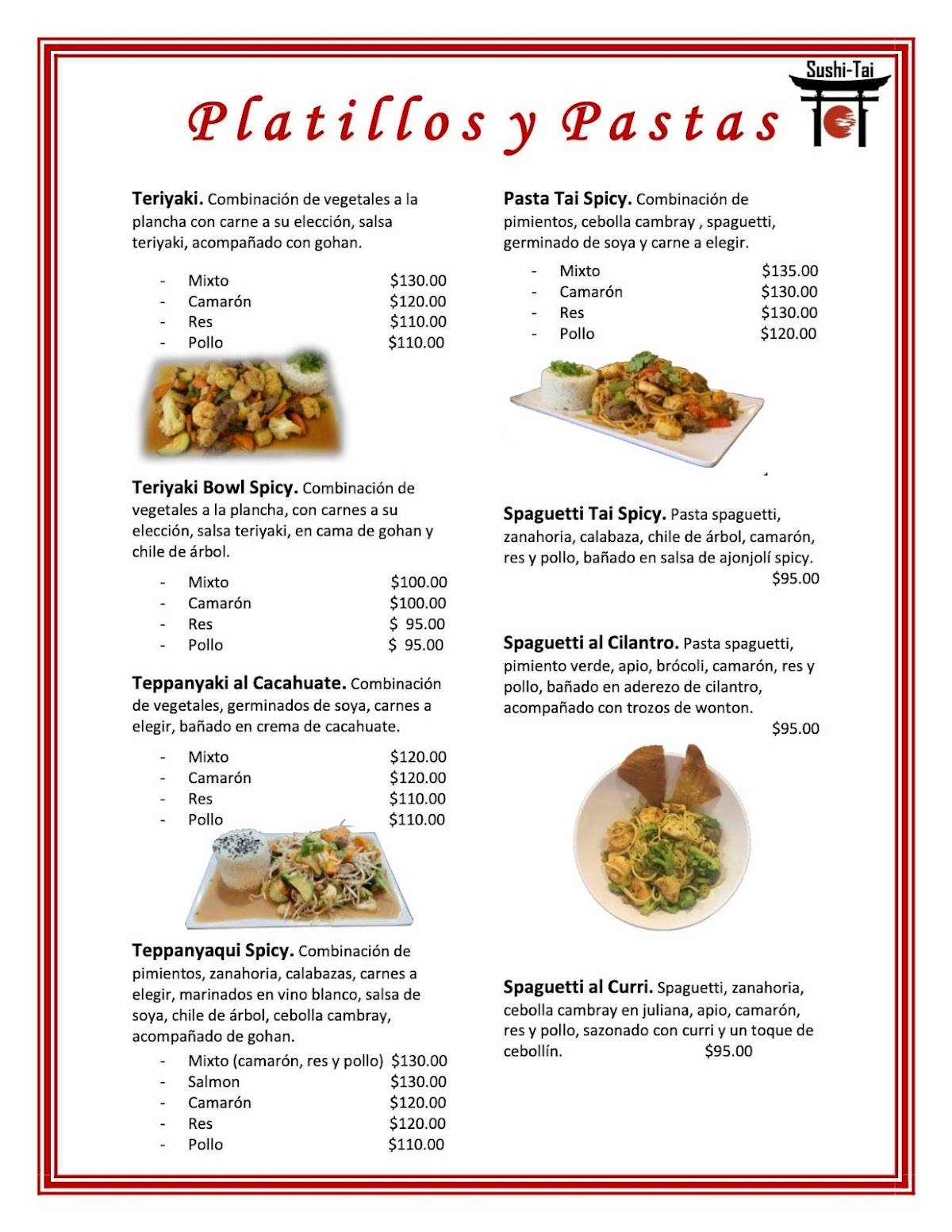 Carta del restaurante Sushi Tai, Topolobampo