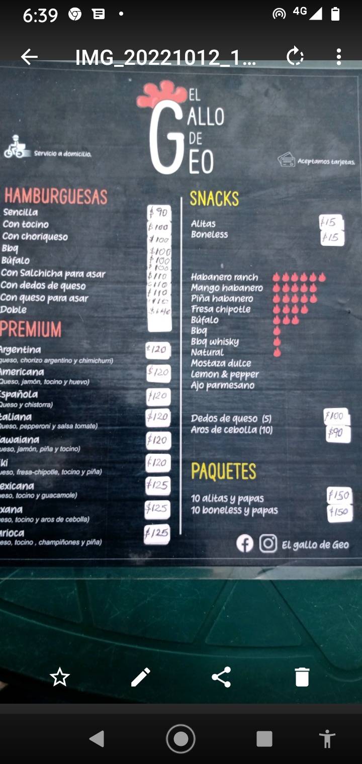 Carta del restaurante Tortas gallo geo, Veracruz