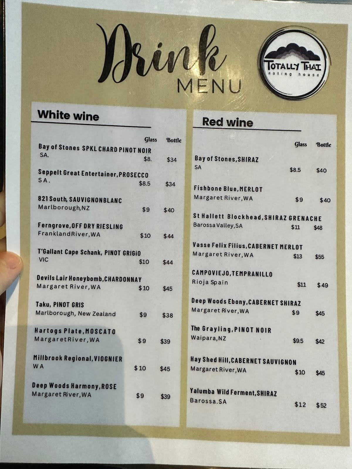 Menu at Totally Thai restaurant, Leederville, 156 Oxford St