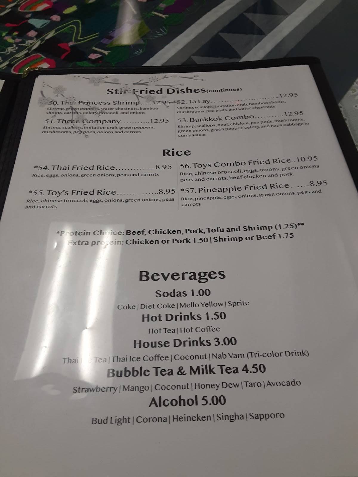 Menu at Toy’s Restaurant, Sheboygan