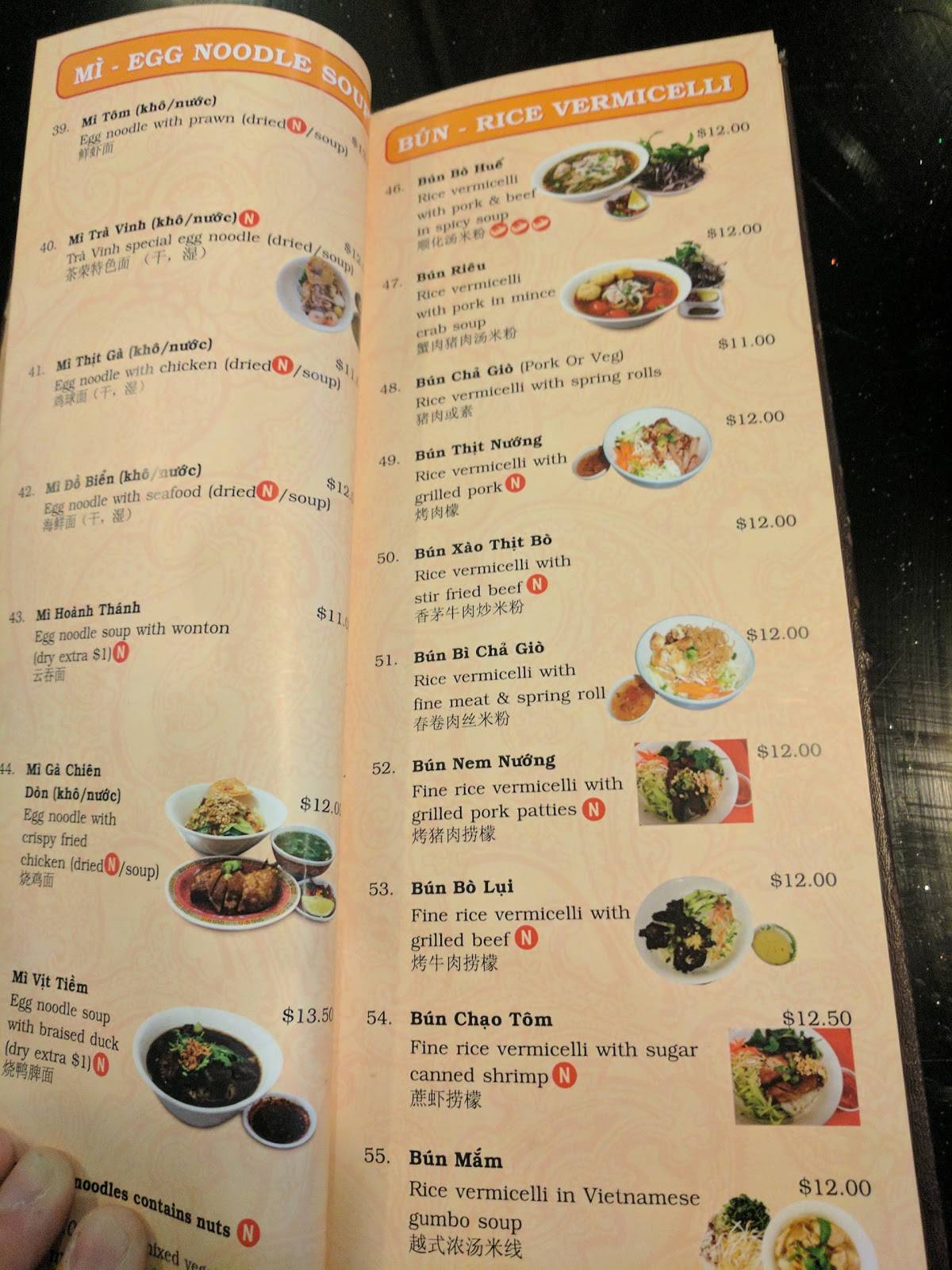 Menu at Trà Vinh Vietnamese Restaurant, Perth, 149 Brisbane St