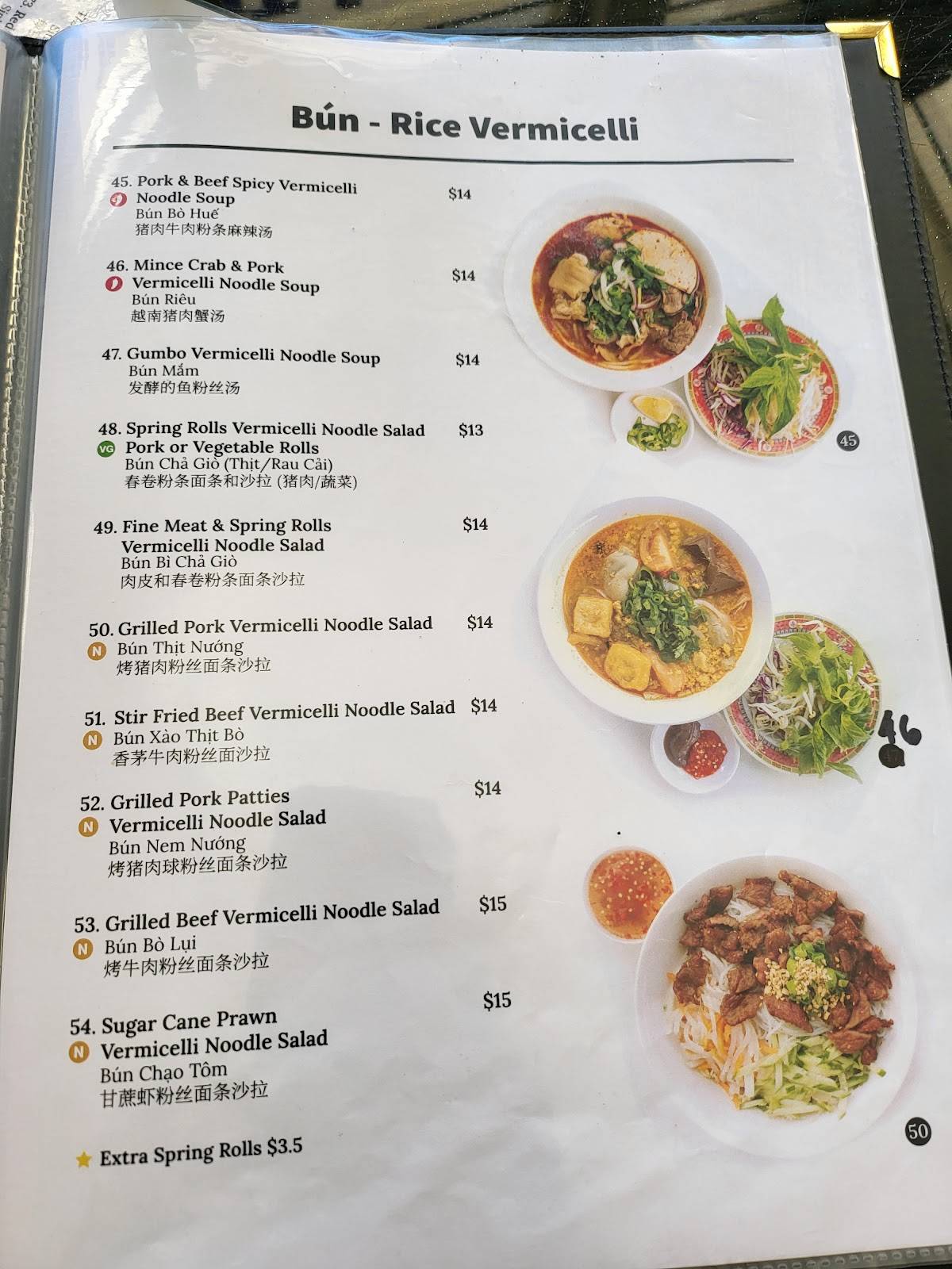 Menu at Trà Vinh Vietnamese Restaurant, Perth, 149 Brisbane St