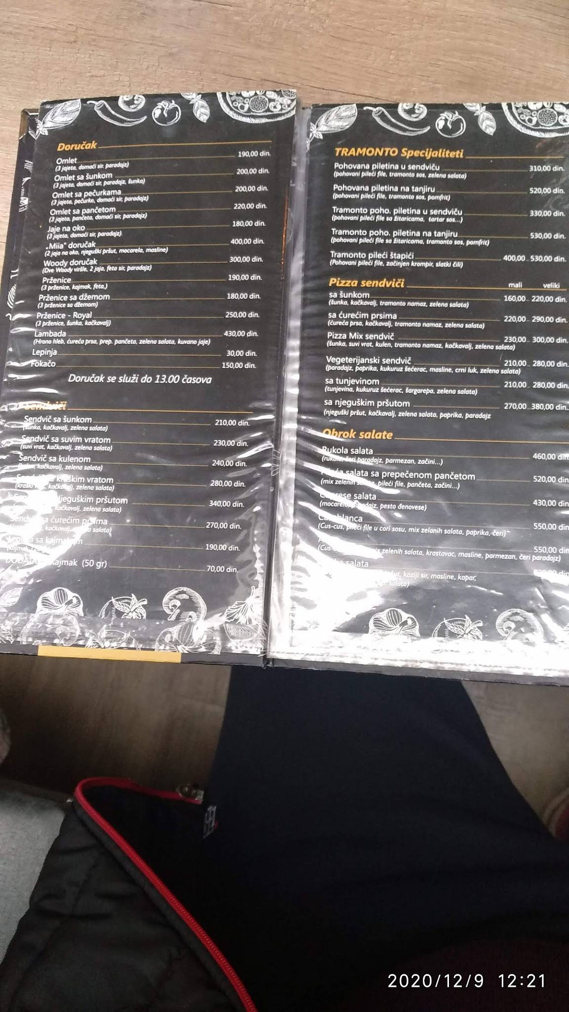 Menu at Tramonto Kafe Restoran restaurant, Kraljevo