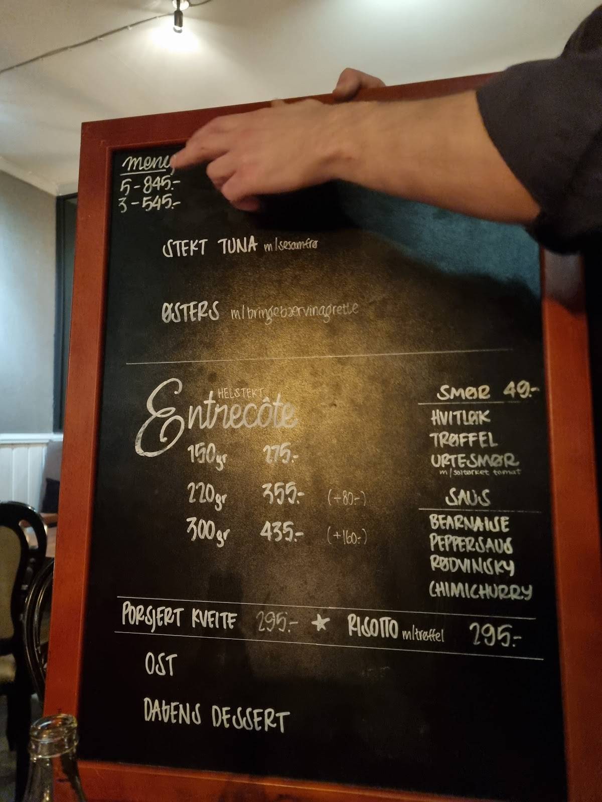 Menu at Trancher Entrecôte steakhouse, Oslo, Thorvald Meyers gate 78