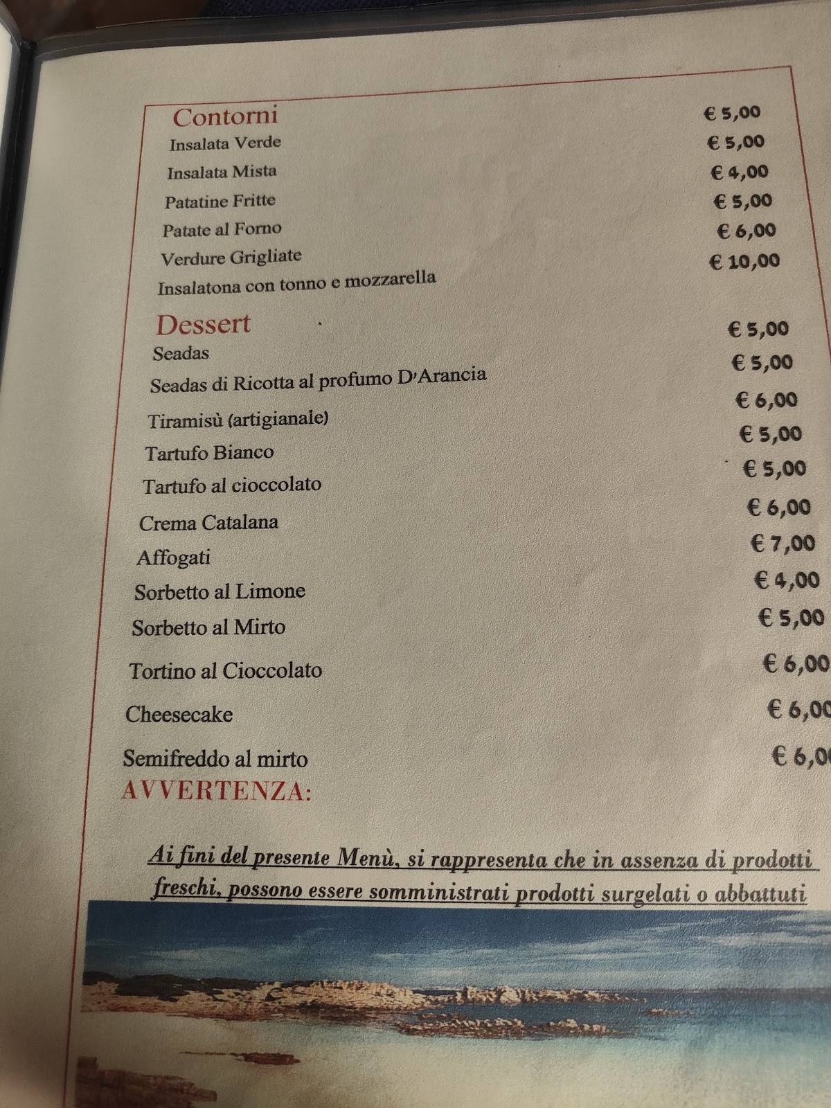 Menu da Trattoria Bar La Baracca, La Maddalena, P.za Faravelli